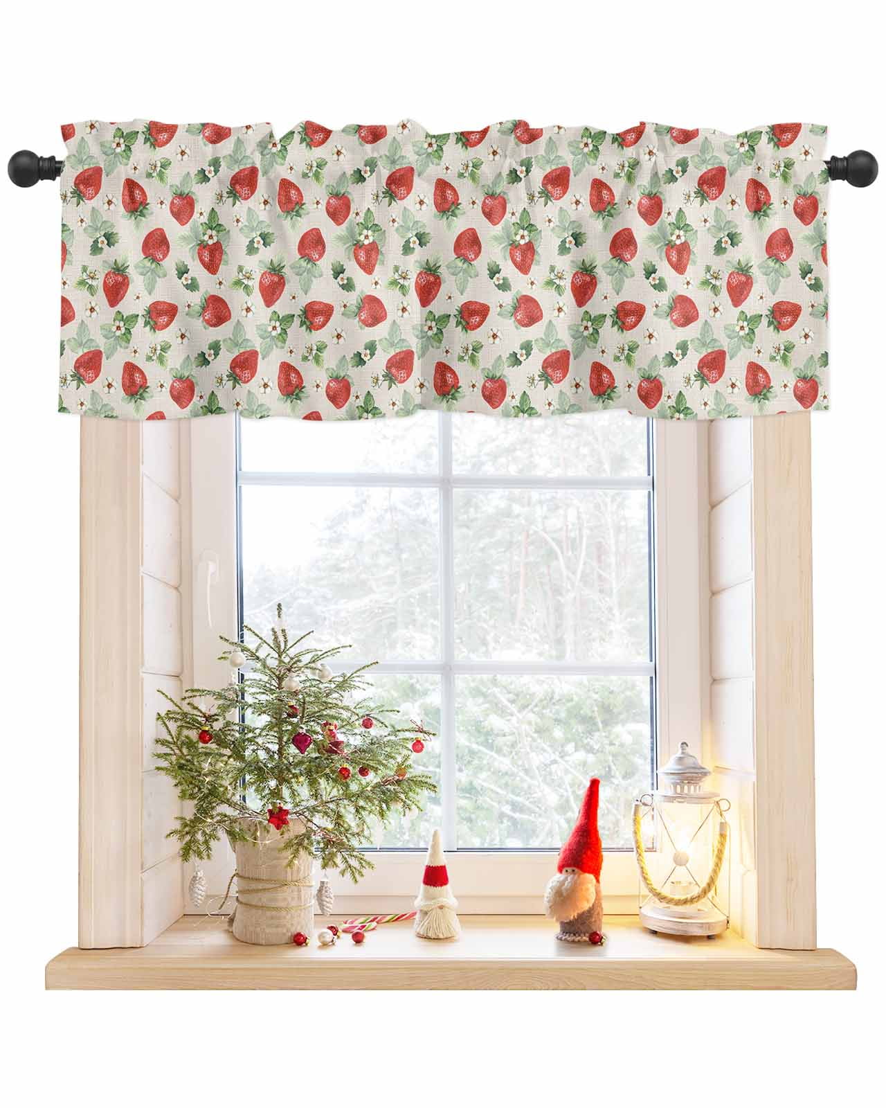 Valances for Windows, Strawberry Summer Fruit Vintage Linen Texture Rod ...