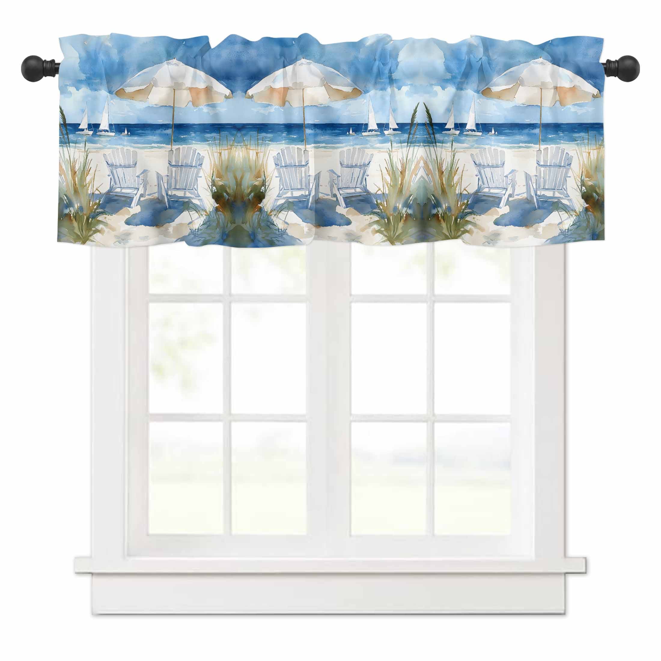 Valances for Windows Summer Beach Chair Window Valances Rod Pocket Sun ...