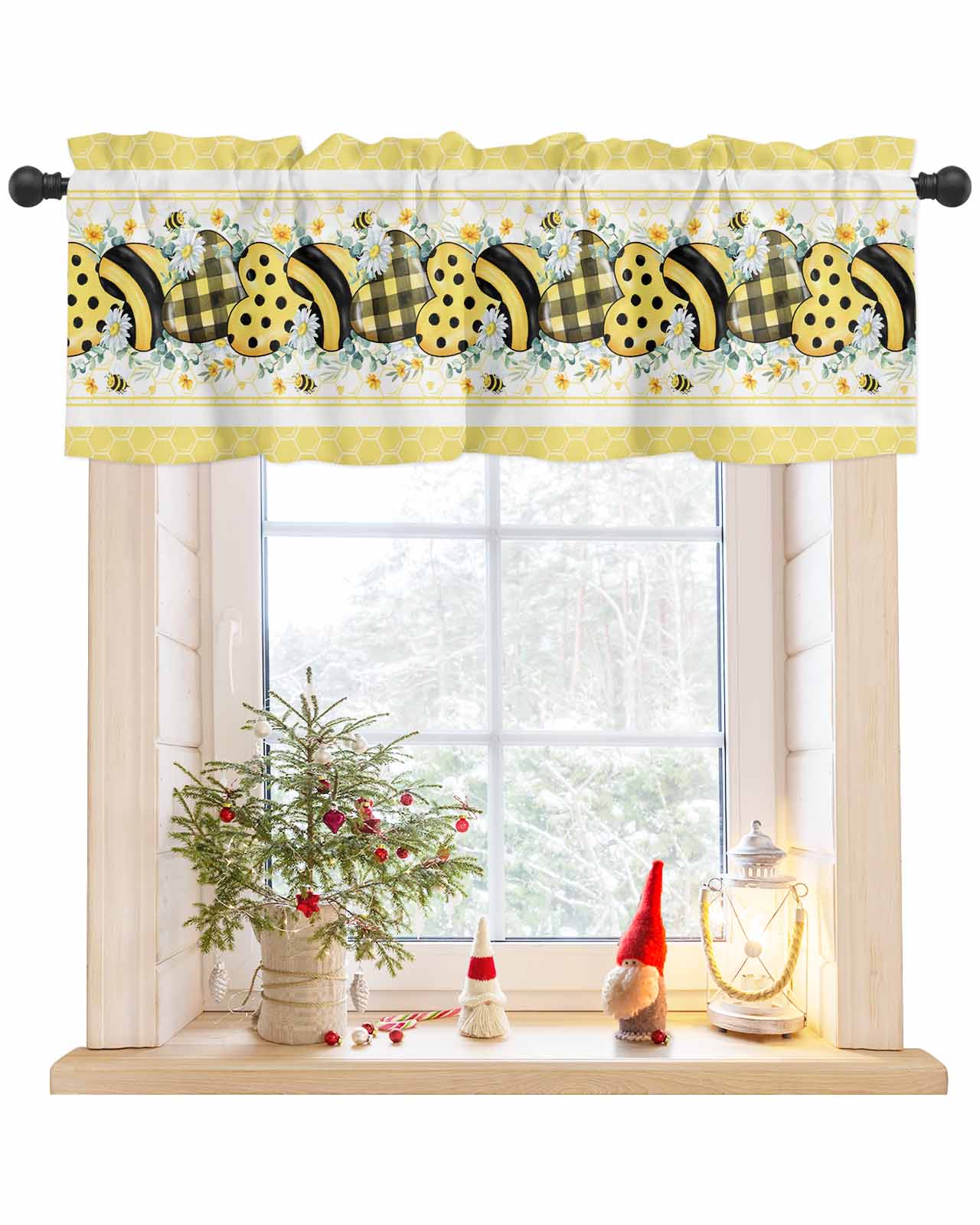 Valances for Windows, Summer Bee Daisy Plaid Polka Dot Heart Honeycomb ...