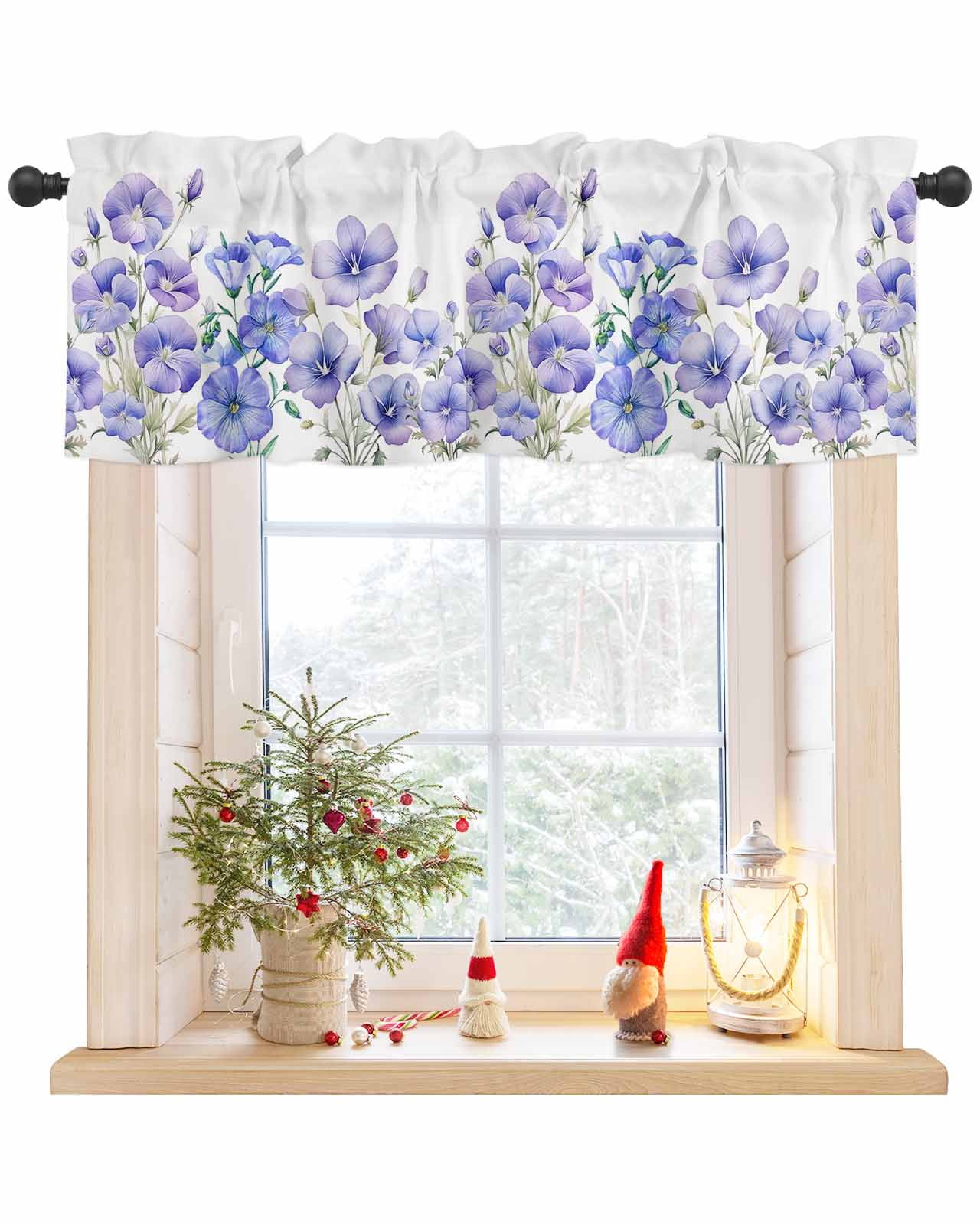 Valances for Windows, Summer Blue Flower Watercolor Trumpet Flower ...