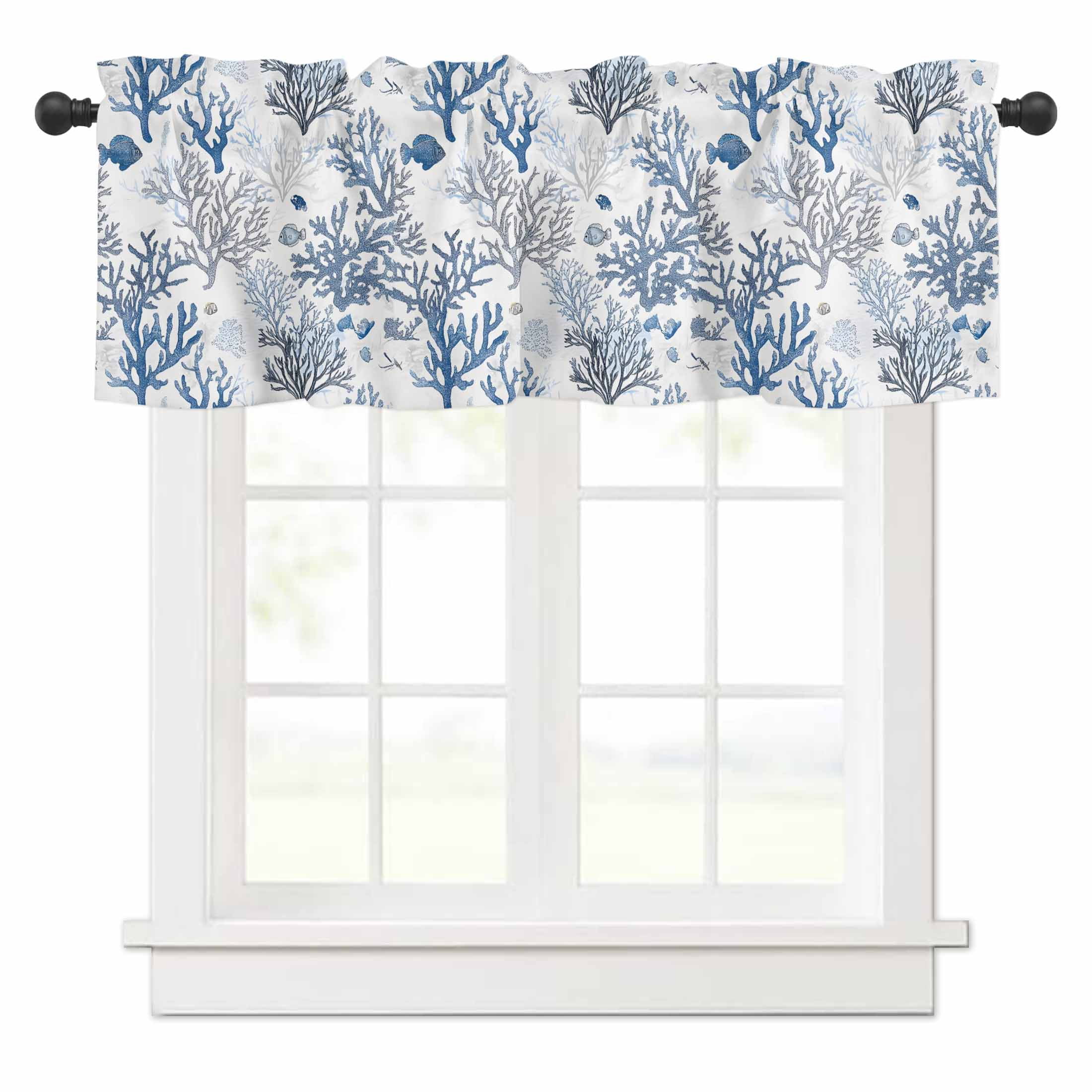 Valances for Windows Summer Marine Life Water Blue Coral Shell Starfish ...