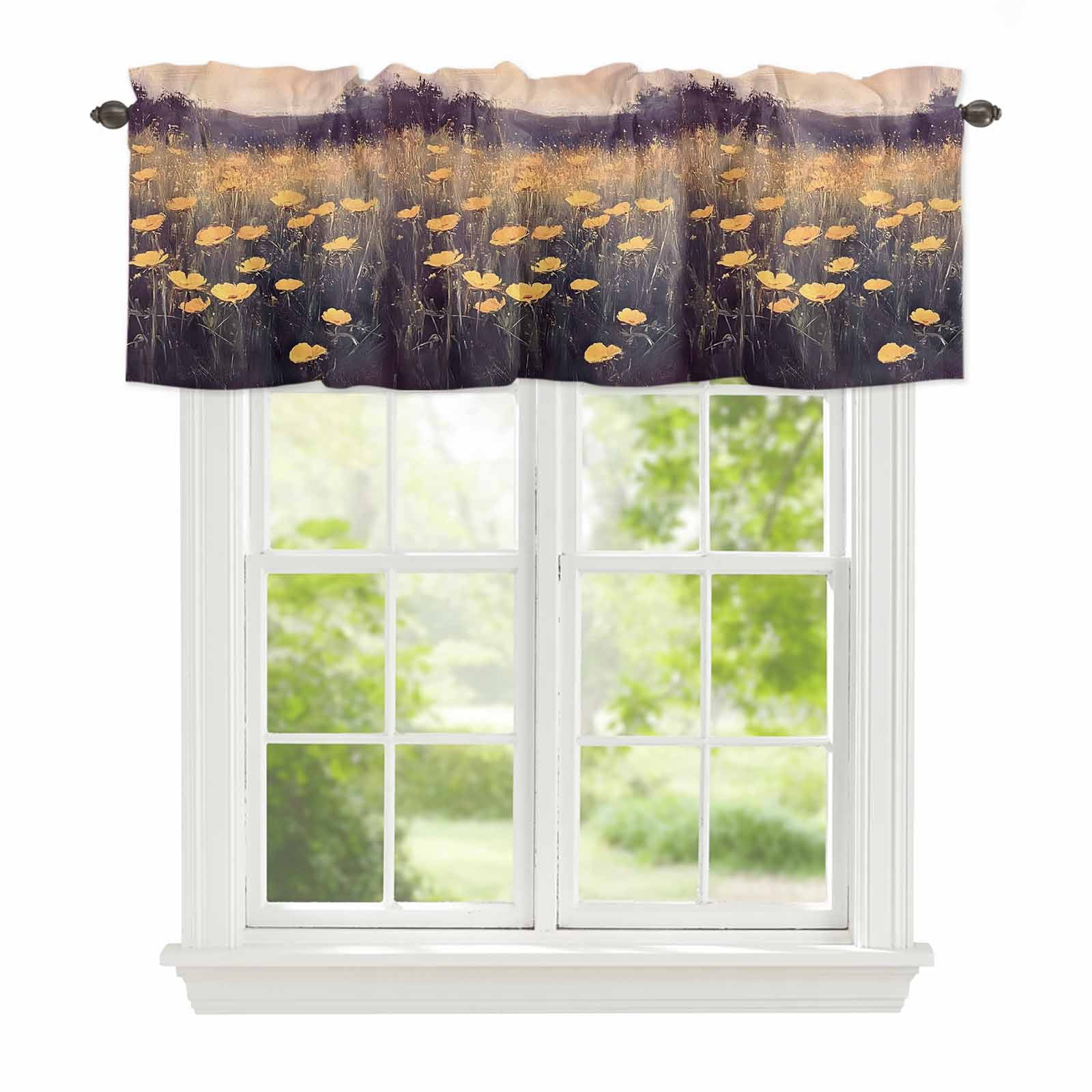 Valances for Windows Summer Meadow Yellow Wildflower Rod Pocket Short ...