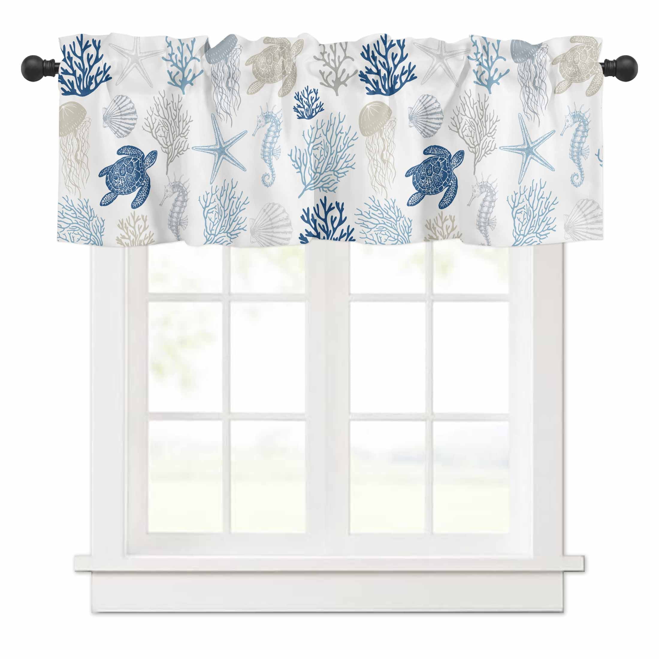 Valances for Windows Summer Ocean Creature Sea Turtle Coral and Shell ...