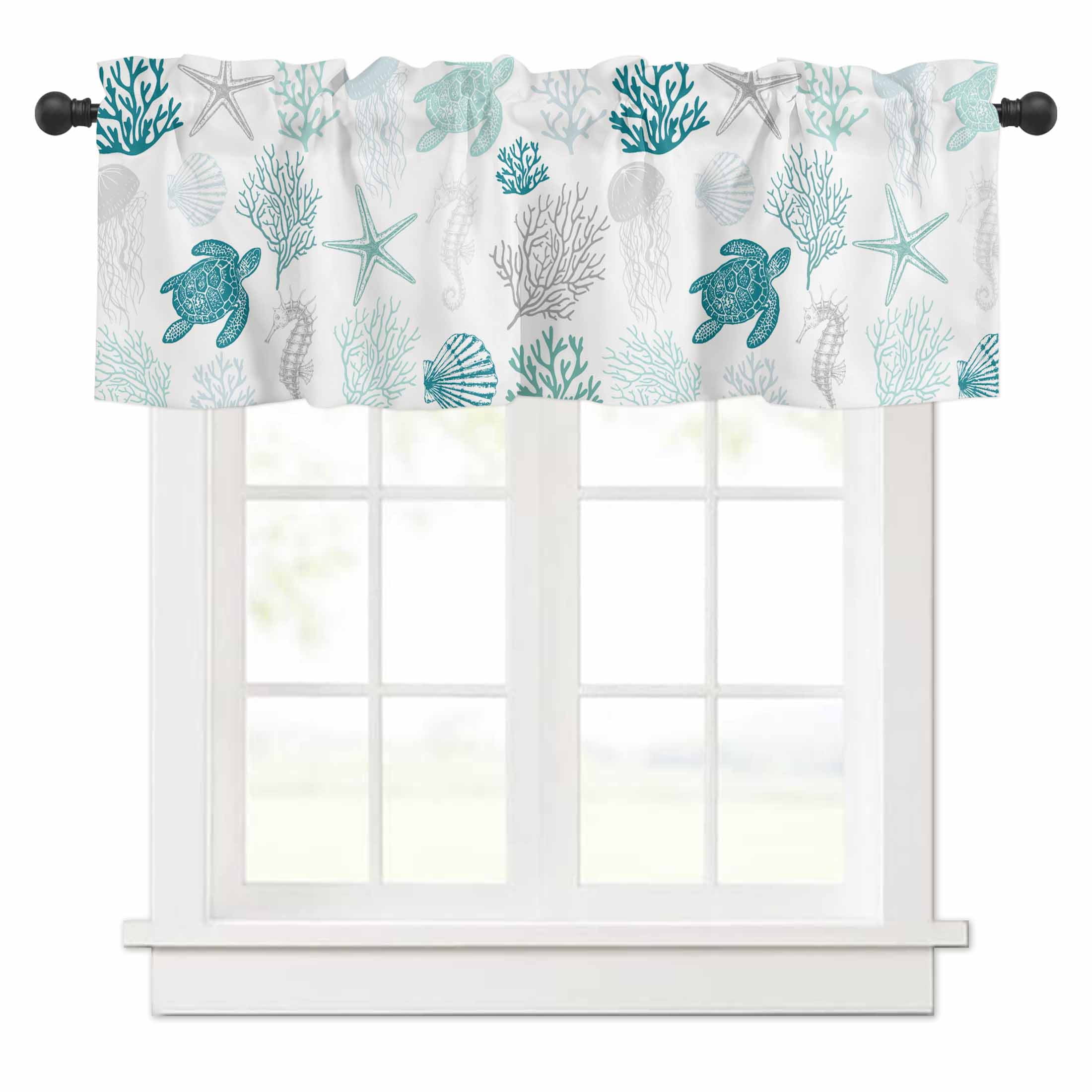 Valances for Windows Summer Ocean Creature Sea Turtle Coral and Shell ...