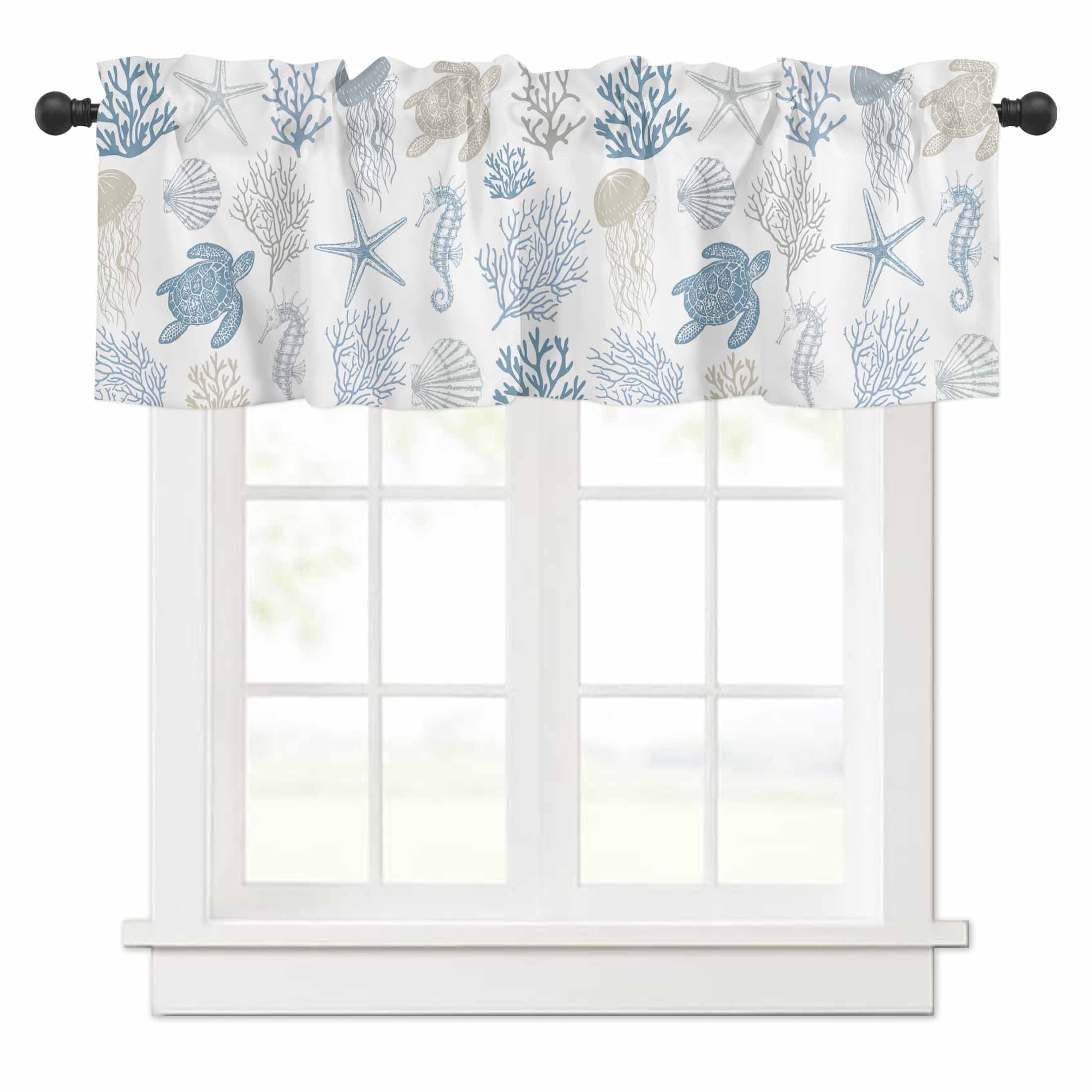 Valances for Windows Summer Ocean Creature Sea Turtle Coral and Shell ...