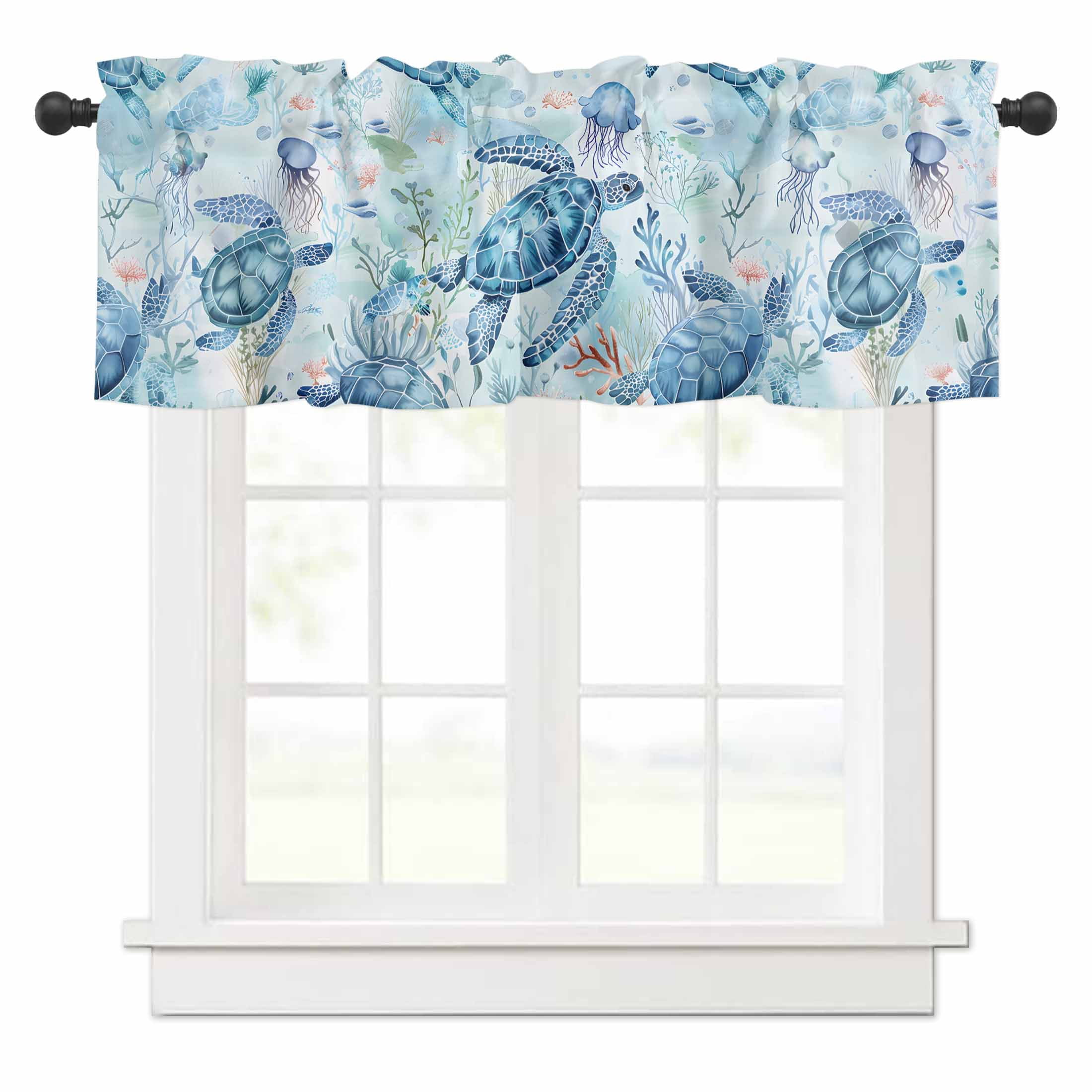 Valances for Windows Summer Ocean Sea Turtle Nautical Coral Jellyfish ...
