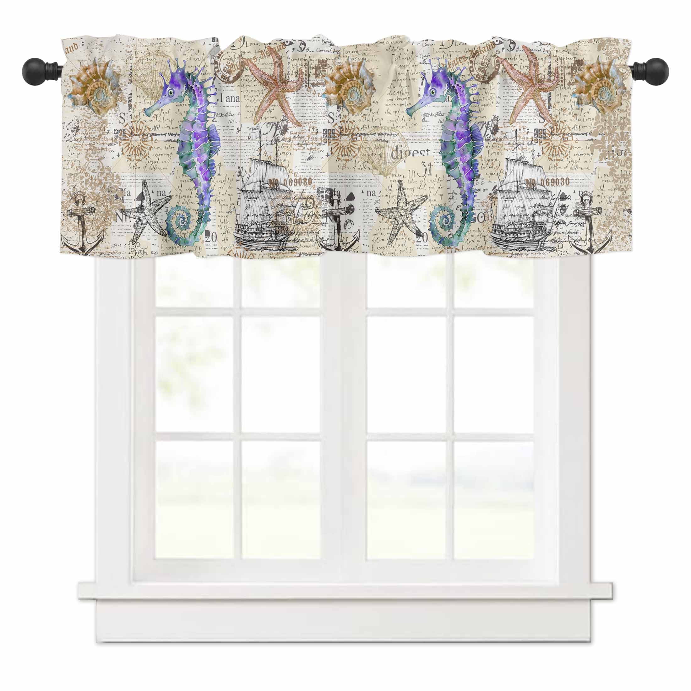 Valances for Windows Summer Ocean Seahorse Seashell Starfish Vintage ...