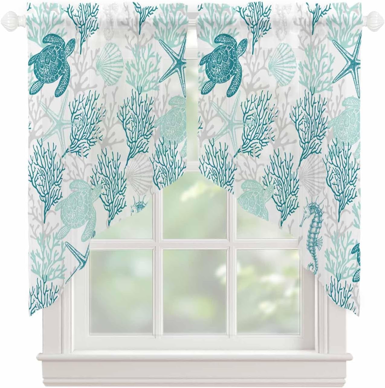 Valances for Windows Summer Ocean Teal Coral Sea Shell Starfish Semi ...