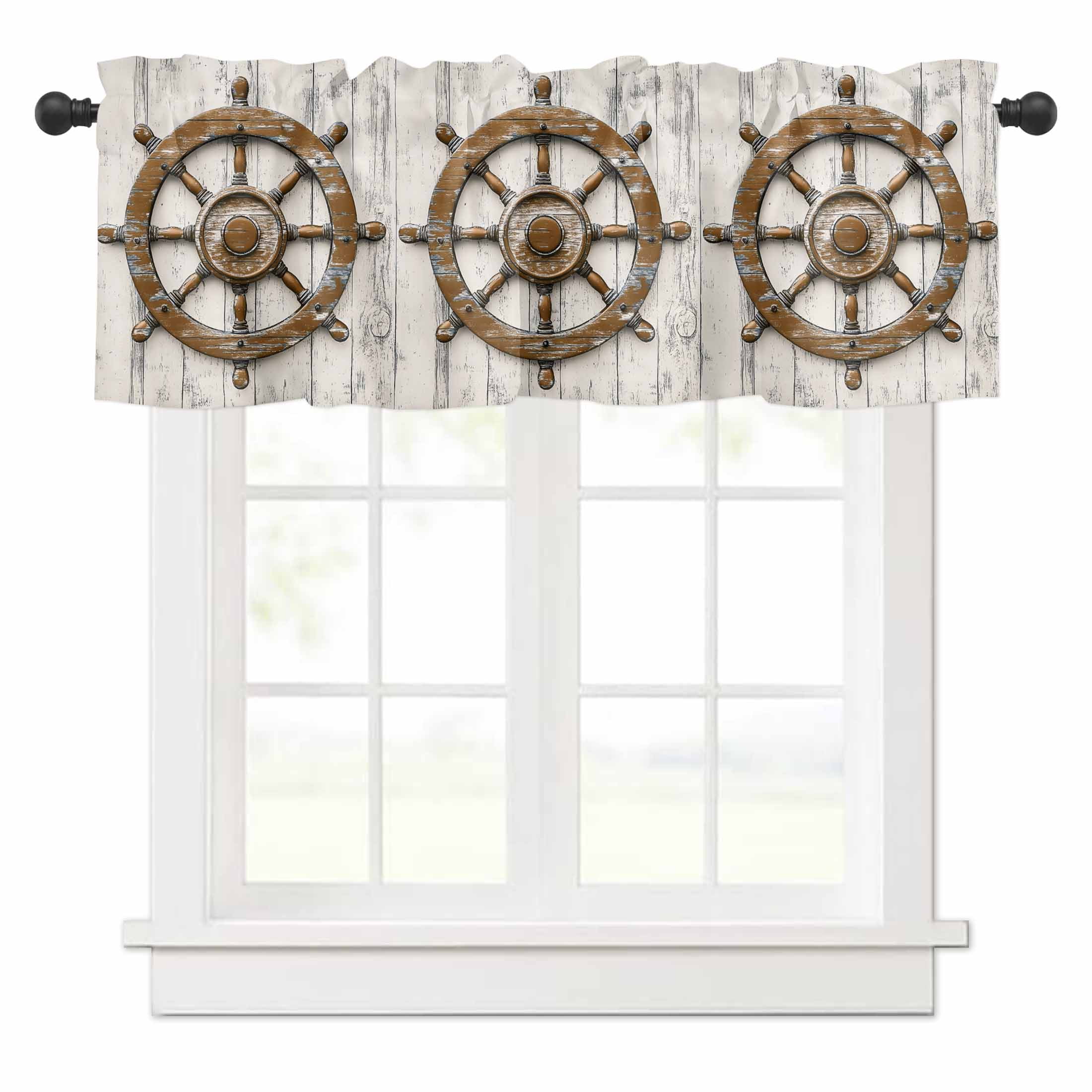 Valances for Windows Summer Rudder Retro Nautical Wood Grain Valance ...