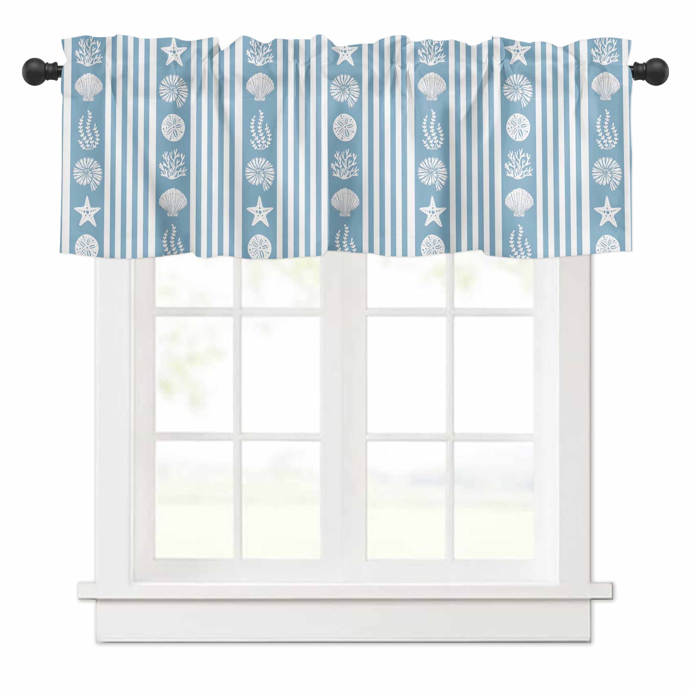 Valances for Windows Summer Starfish Seashell Coral Blue and White ...