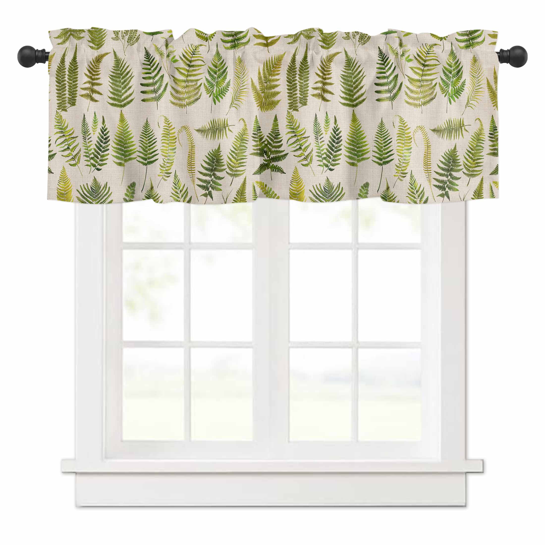 Valances for Windows Summer Tropical Green Leaves Beige Texture Valance ...