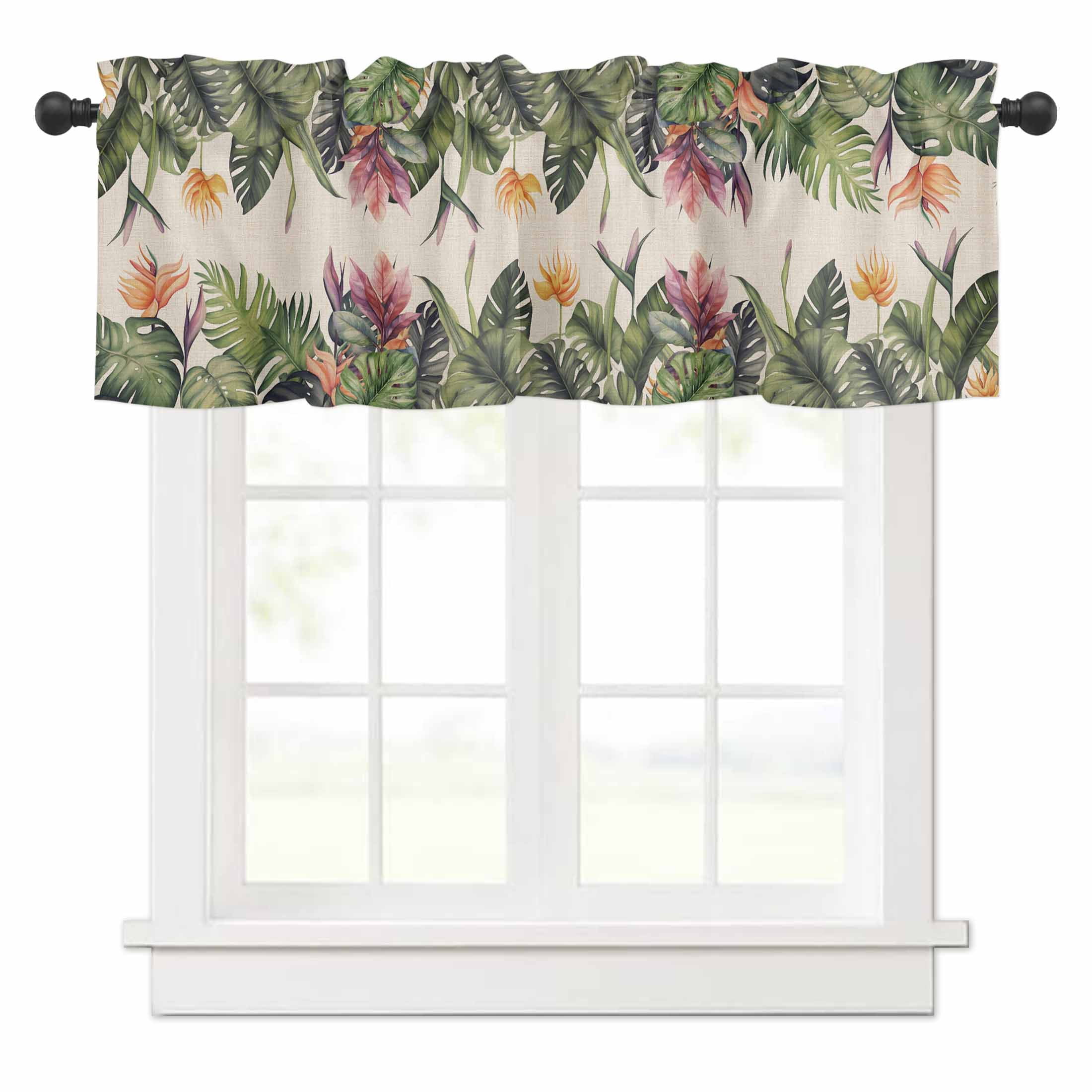 Valances for Windows Summer Tropical Green Palm Trees Beige Texture ...
