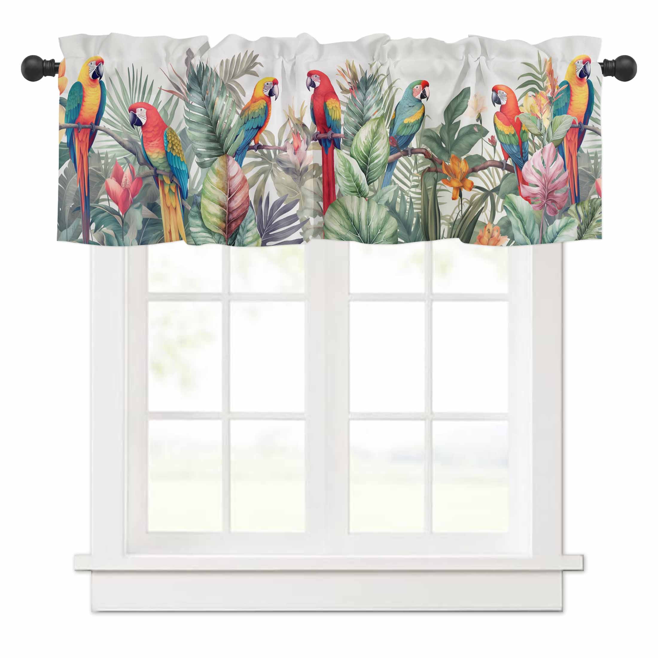 Valances for Windows Summer Tropical Palm Tree with Parrot White ...