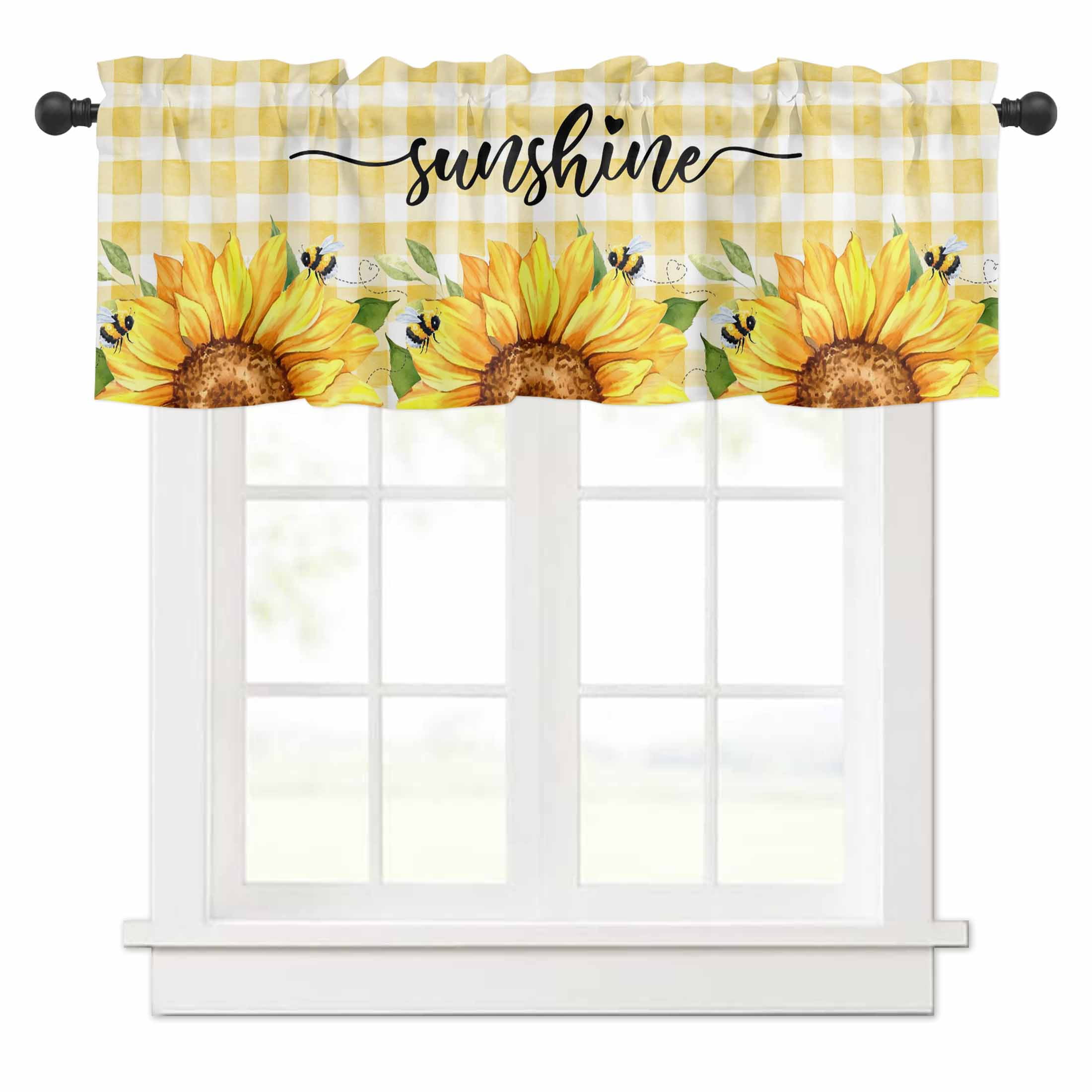 Valances for Windows Sunflower Bees Window Valances Rod Pocket Yellow ...