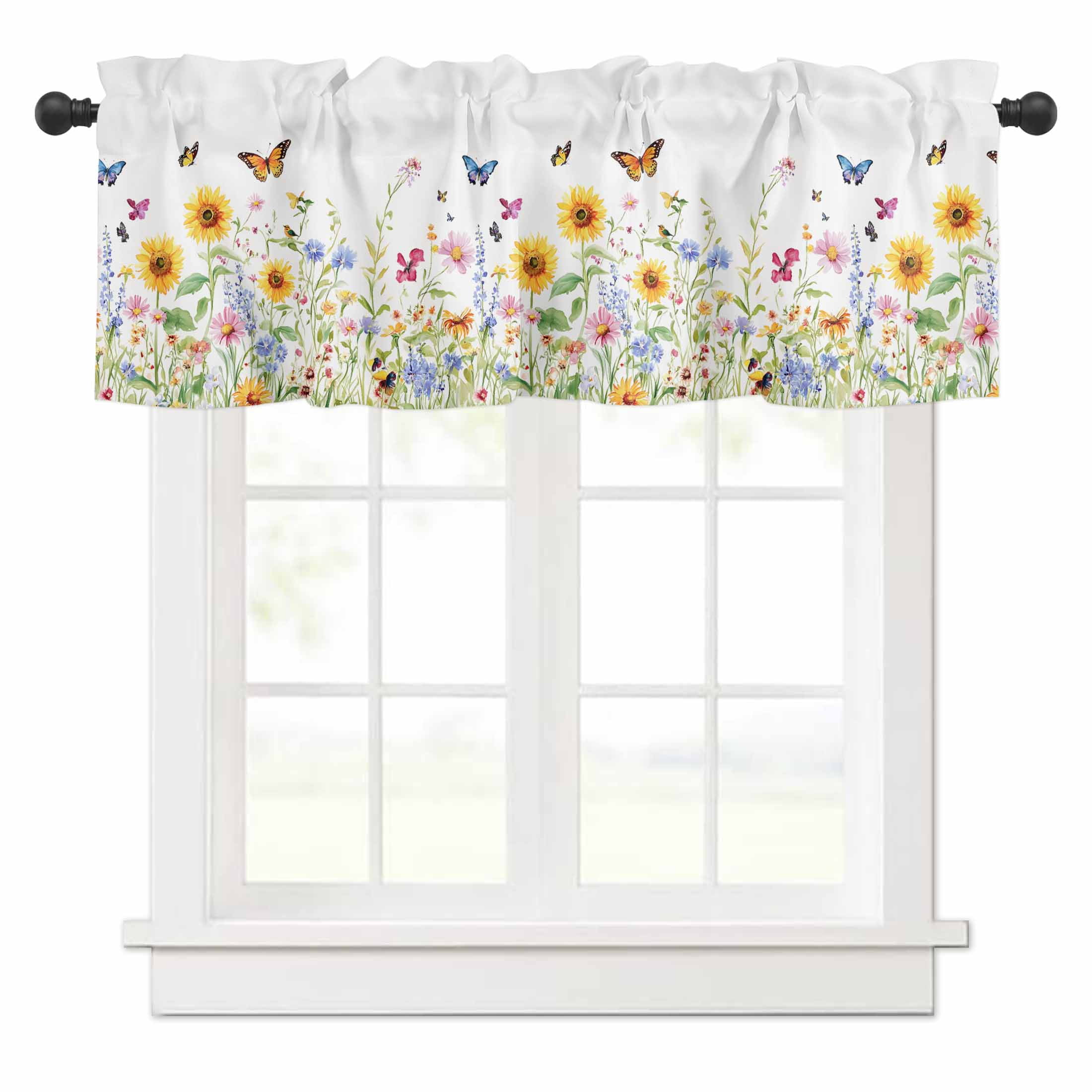 Valances for Windows Sunflower Butterfly Window Valances Rod Pocket ...