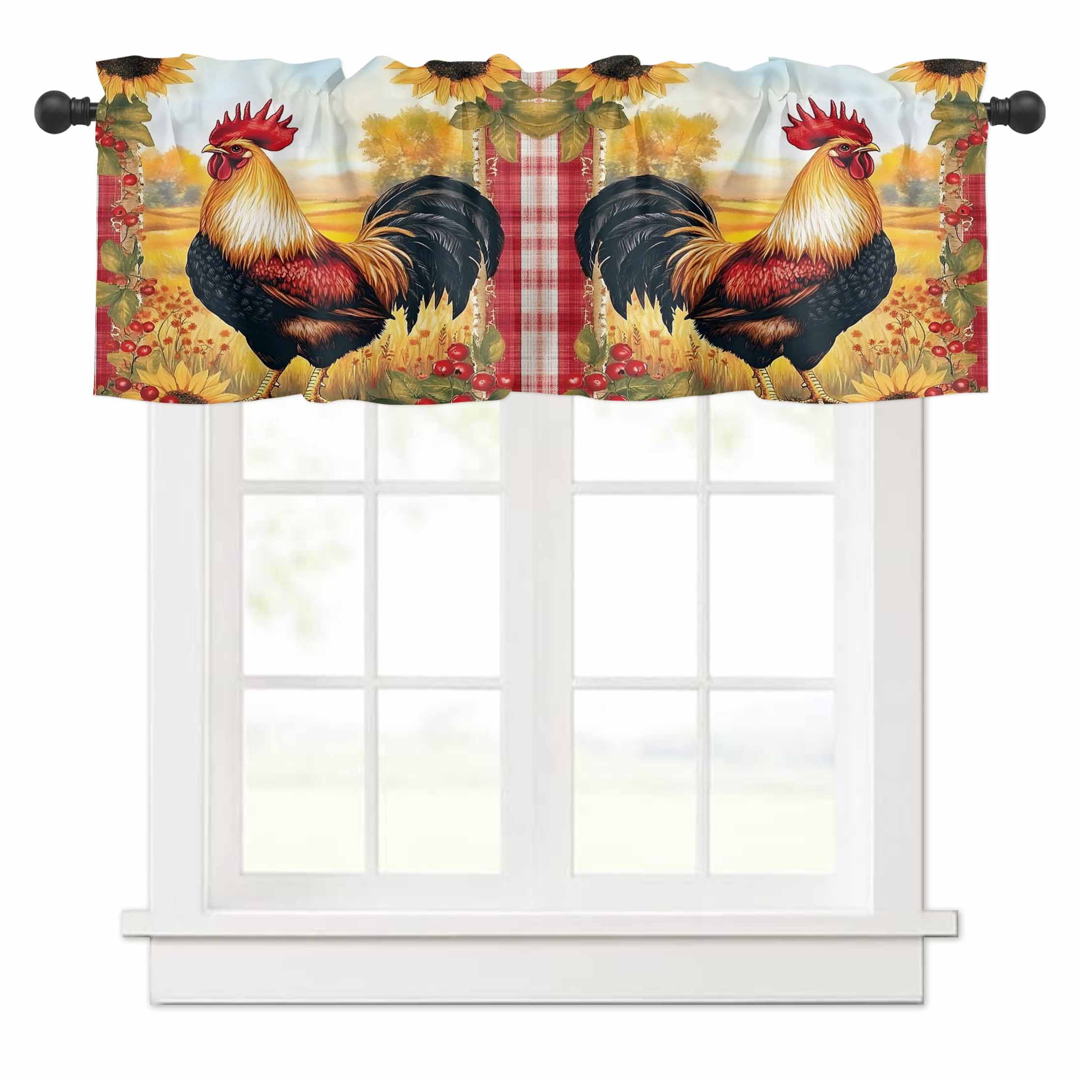 Valances for Windows Sunflower Rooster Berry Trees Window Valances Rod ...