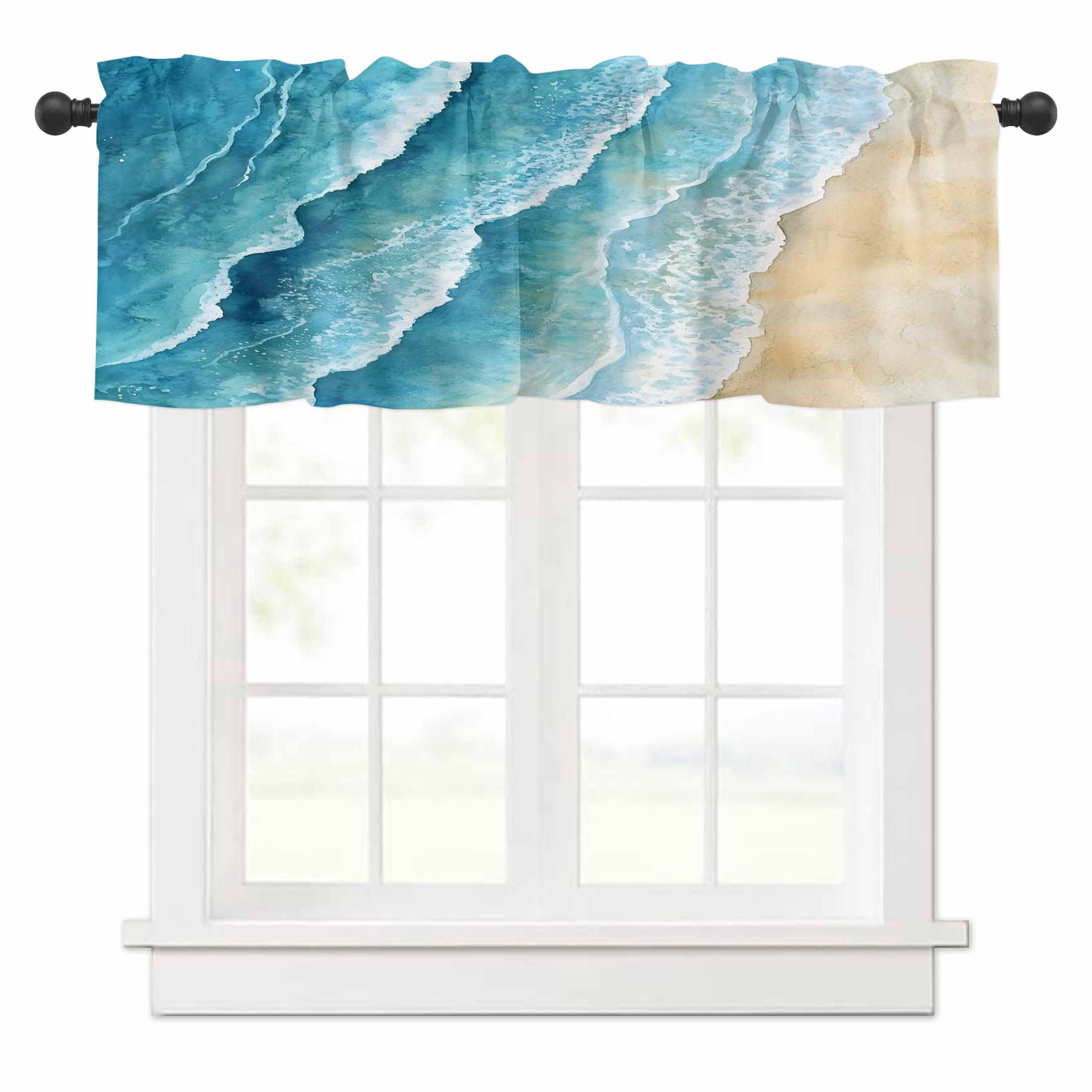 Valances for Windows Teal Blue Ocean Wave Window Valances Rod Pocket ...