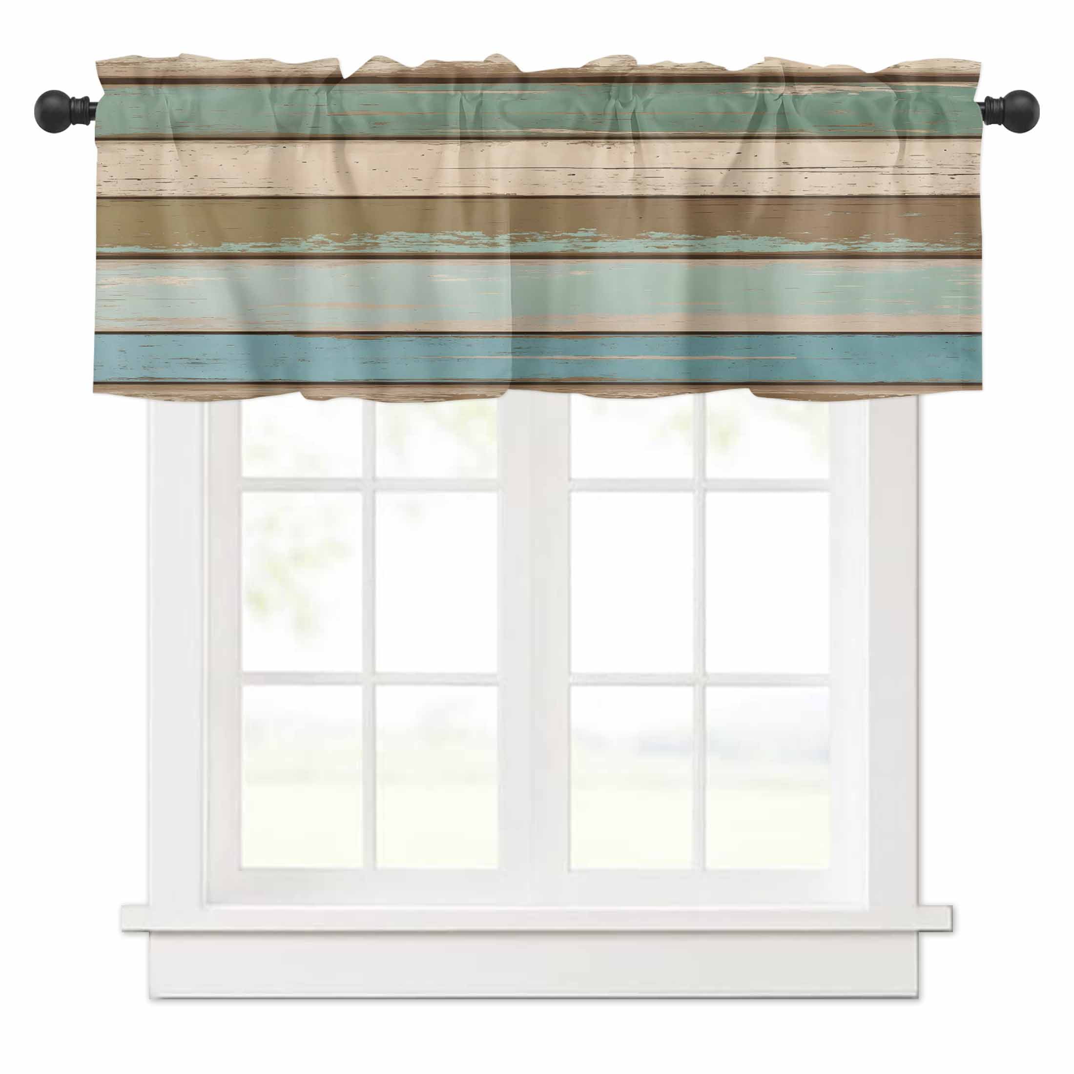 Valances for Windows Teal Blue Wood Grain Window Valances Rod Pocket ...