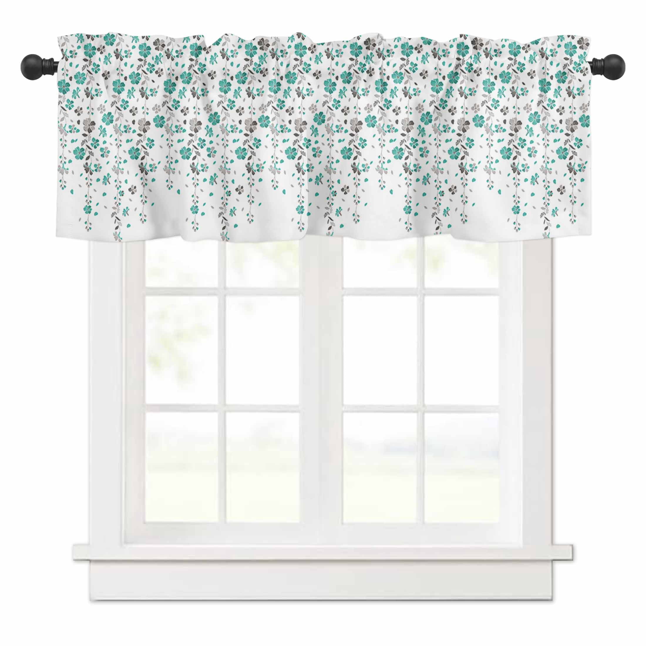 Valances for Windows Teal Turquoise Grey Floral Window Valances Rod ...