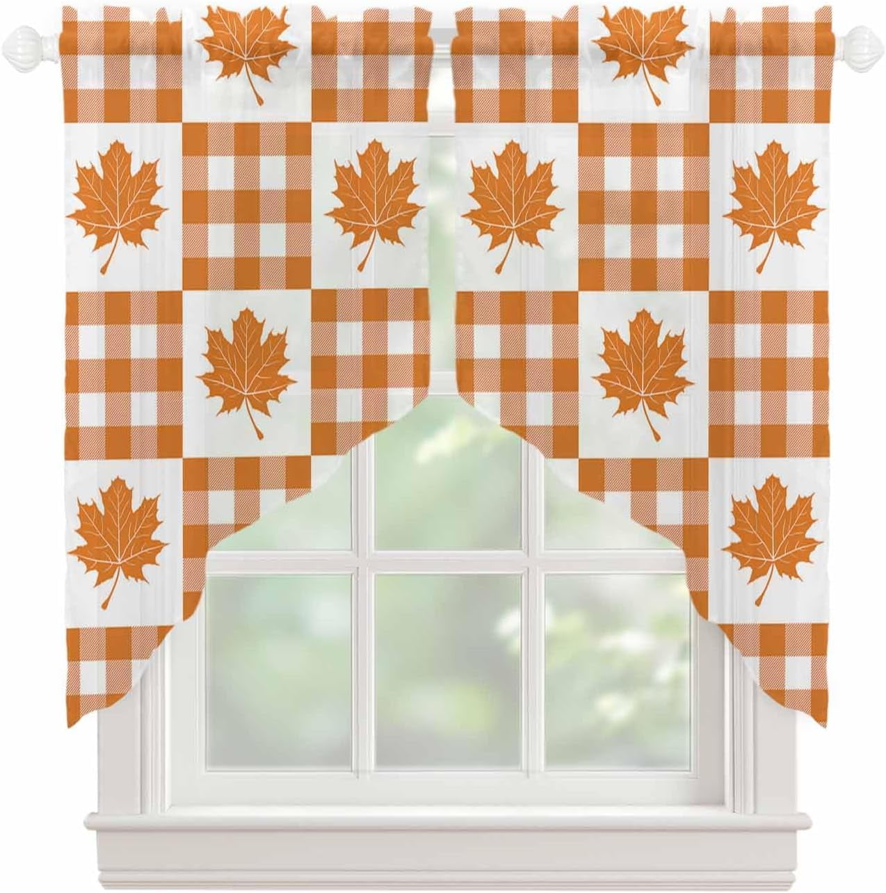 Valances for Windows Thanksgiving Maple Leaves Fall Black and White ...