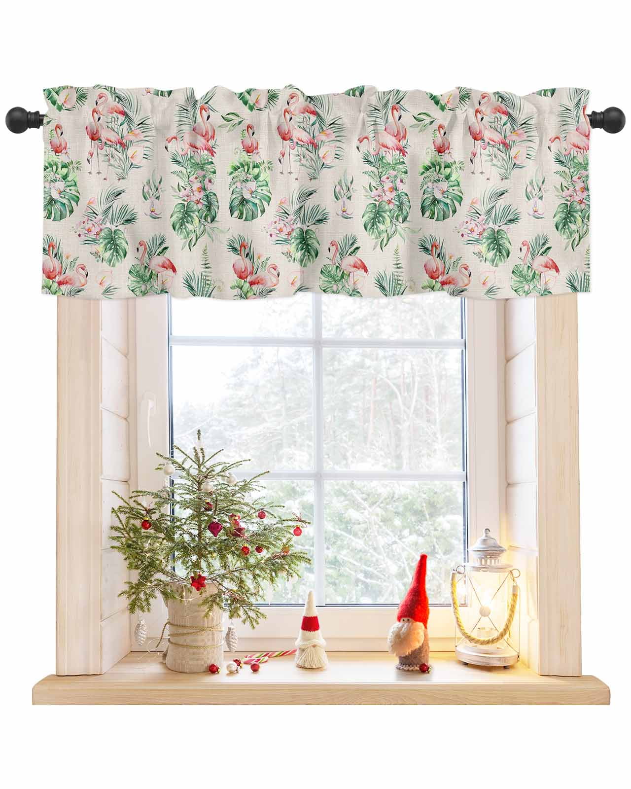 Valances for Windows, Tropical Flamingo Monstera Deliciosa Summer Rod ...