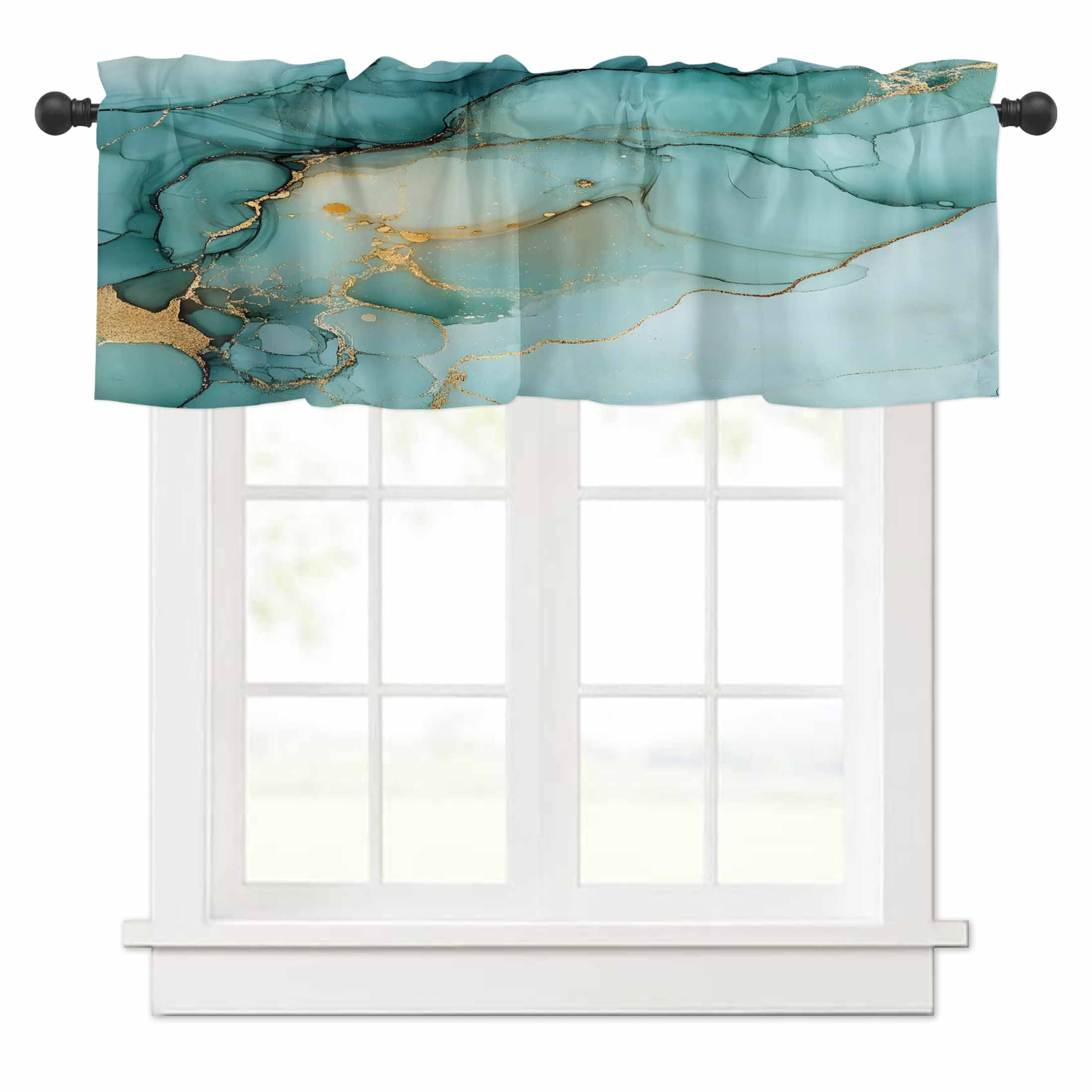 Valances for Windows Turquoise Marble Modern Art Abstract Gold Texture ...