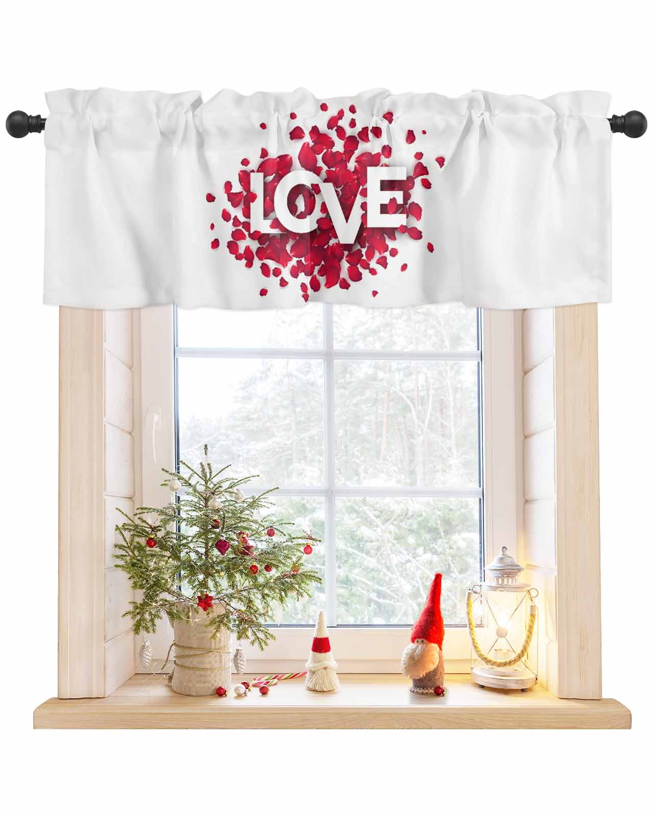 Valances for Windows, Valentine's Day LOVE and Red Roseleaf Rod Pocket ...