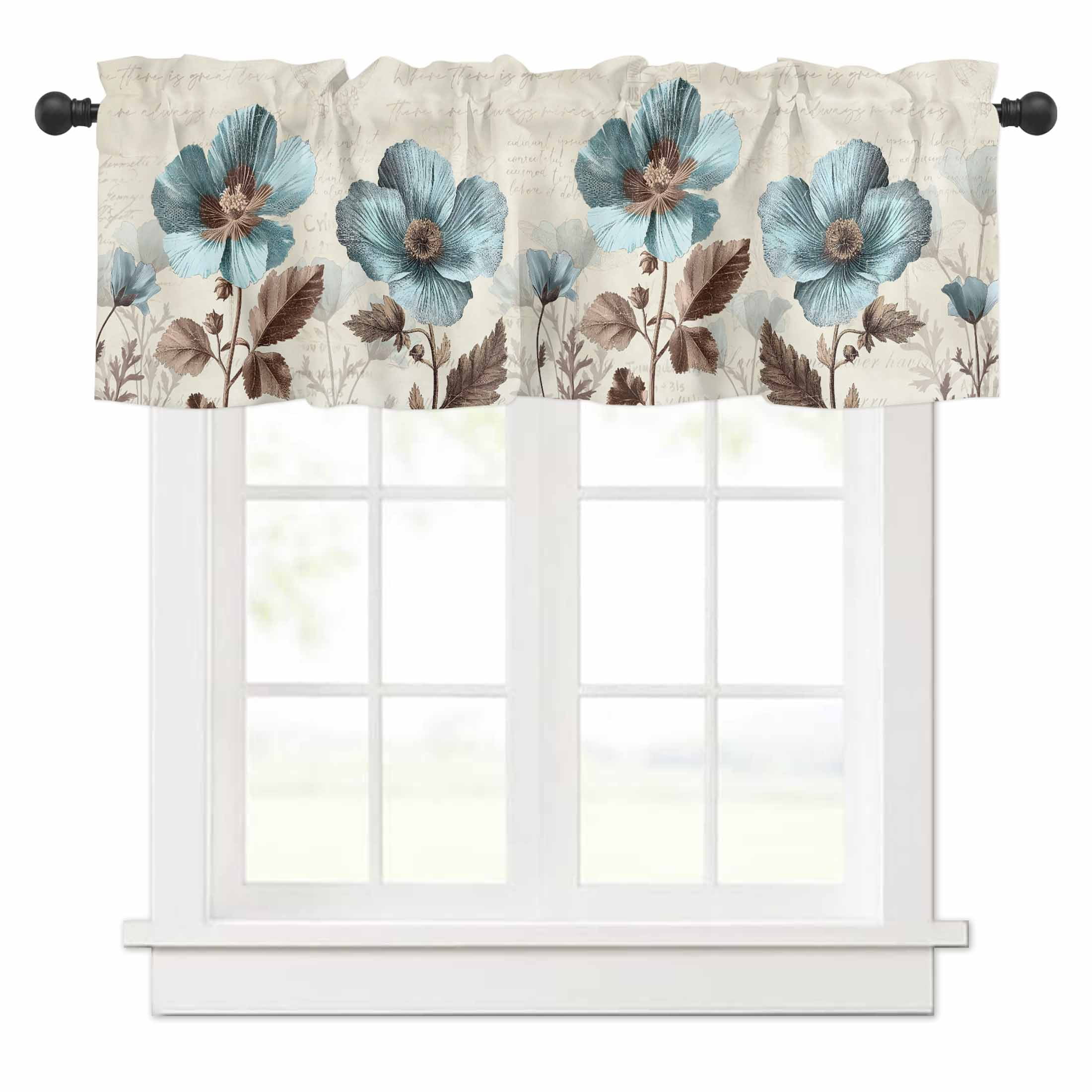 Valances for Windows Victorian Style Blue Retro Poppy Flower Plant ...