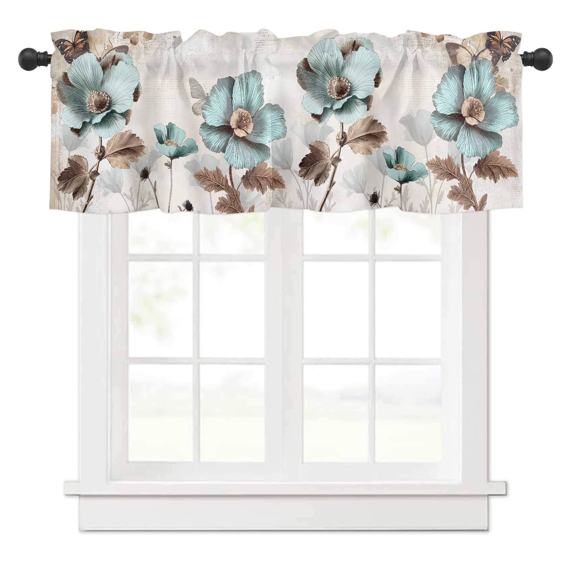 Valances for Windows Victorian Style Broccoli Butterfly Blue Flowers ...