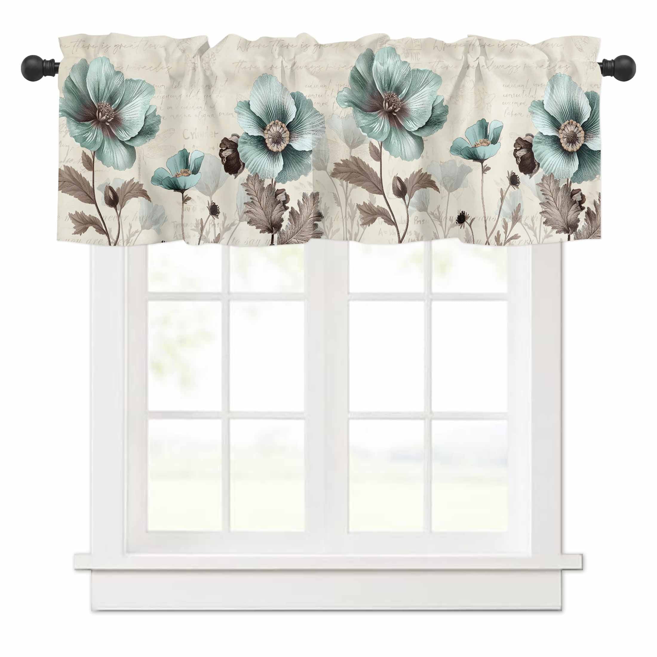 Valances for Windows Victorian Style Vintage Blue Flowers Broccoli ...