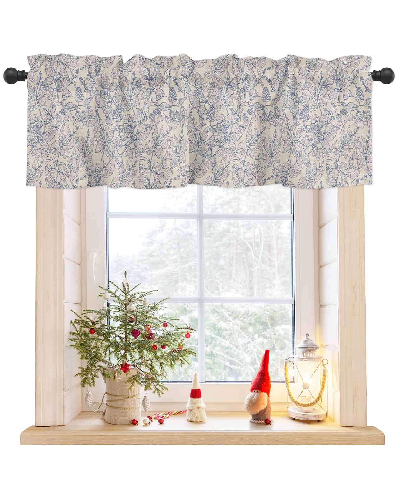 Valances for Windows, Vintage Blue Flowers Plants Rod Pocket Short ...