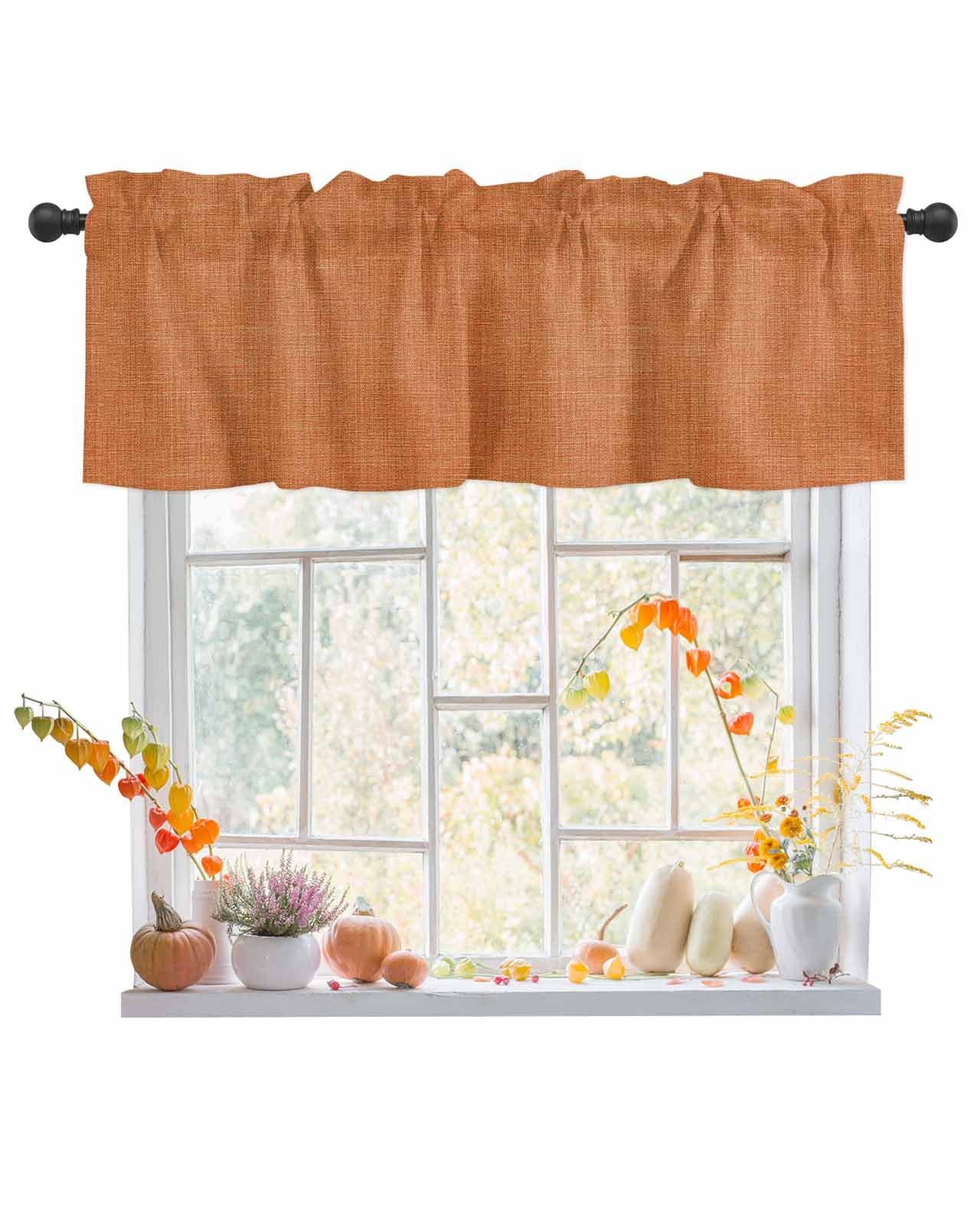 Valances for Windows, Vintage Linen Pastoral Orange Linen Texture Fall ...