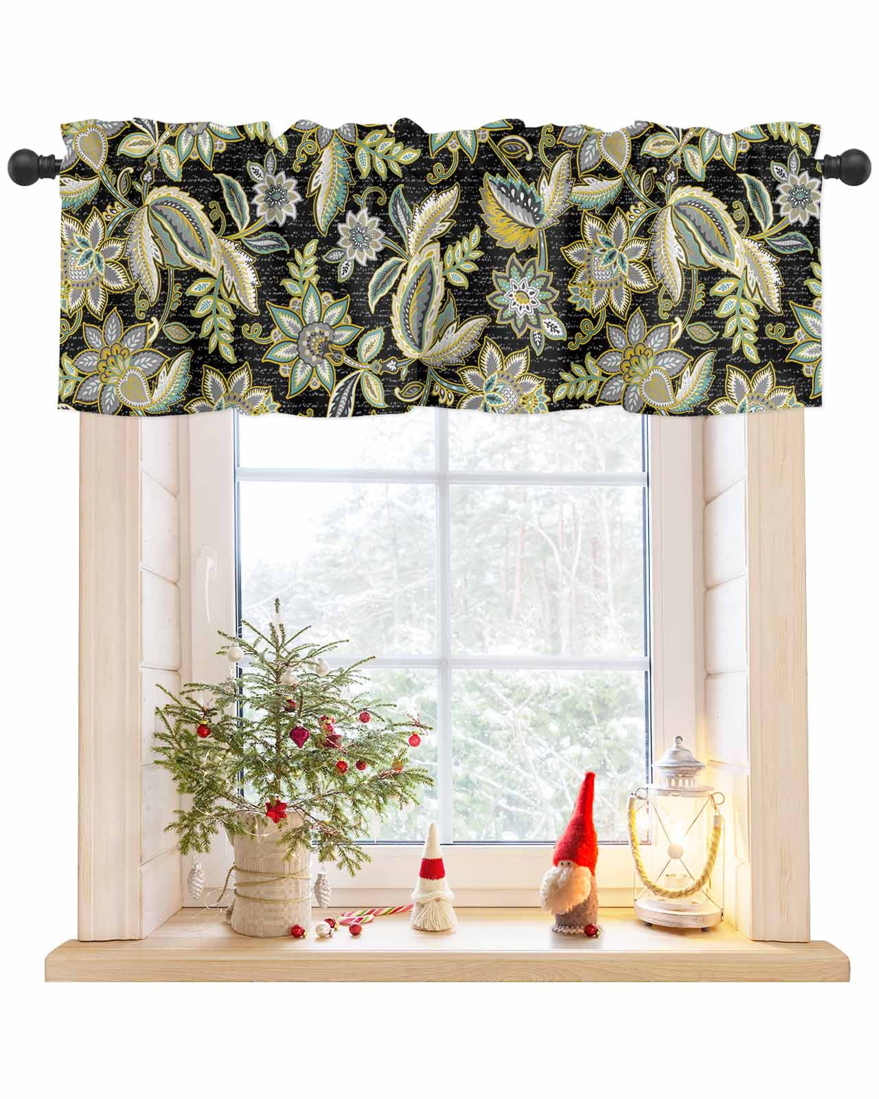 Valances for Windows, Vintage Paisley Flowers Traditional Floral Black ...