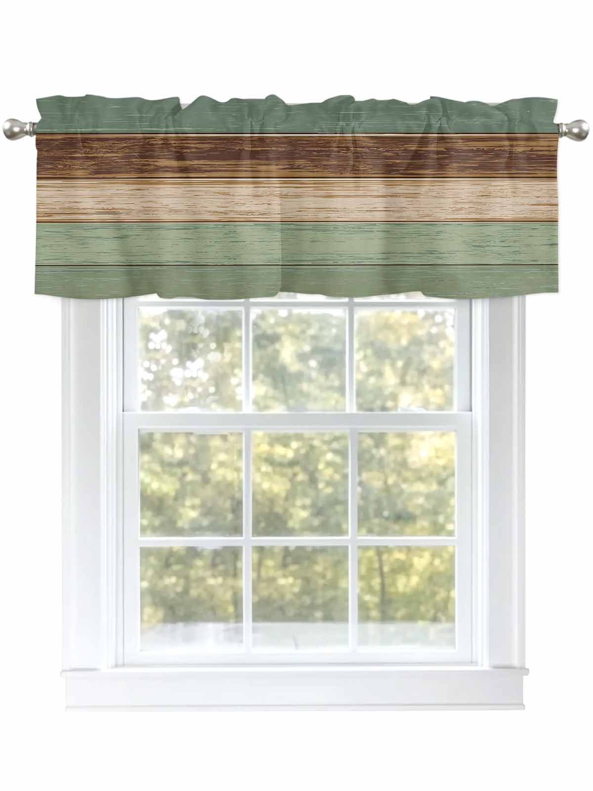 Valances for Windows Vintage Sage Green Brown Wood Grain Farm Leaf Rod ...