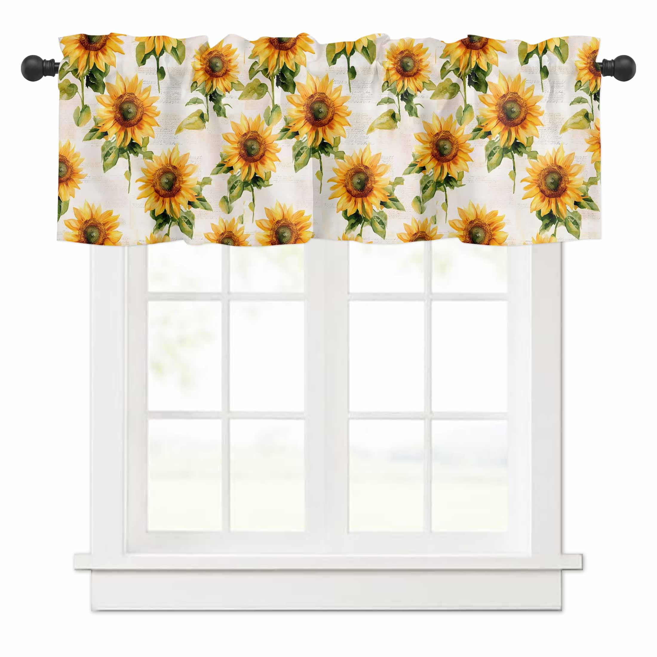 Valances for Windows Vintage Sunflower Watercolor Flowers Retro ...