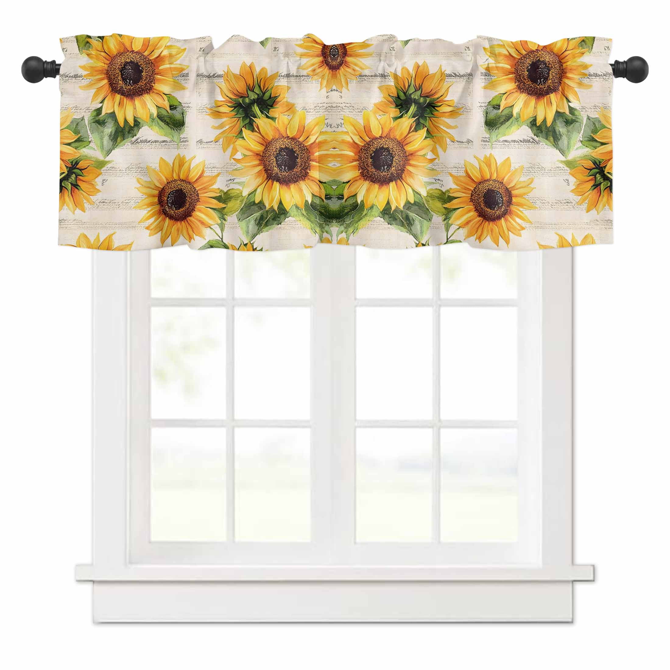 Valances for Windows Vintage Sunflower Watercolor Flowers Summer ...