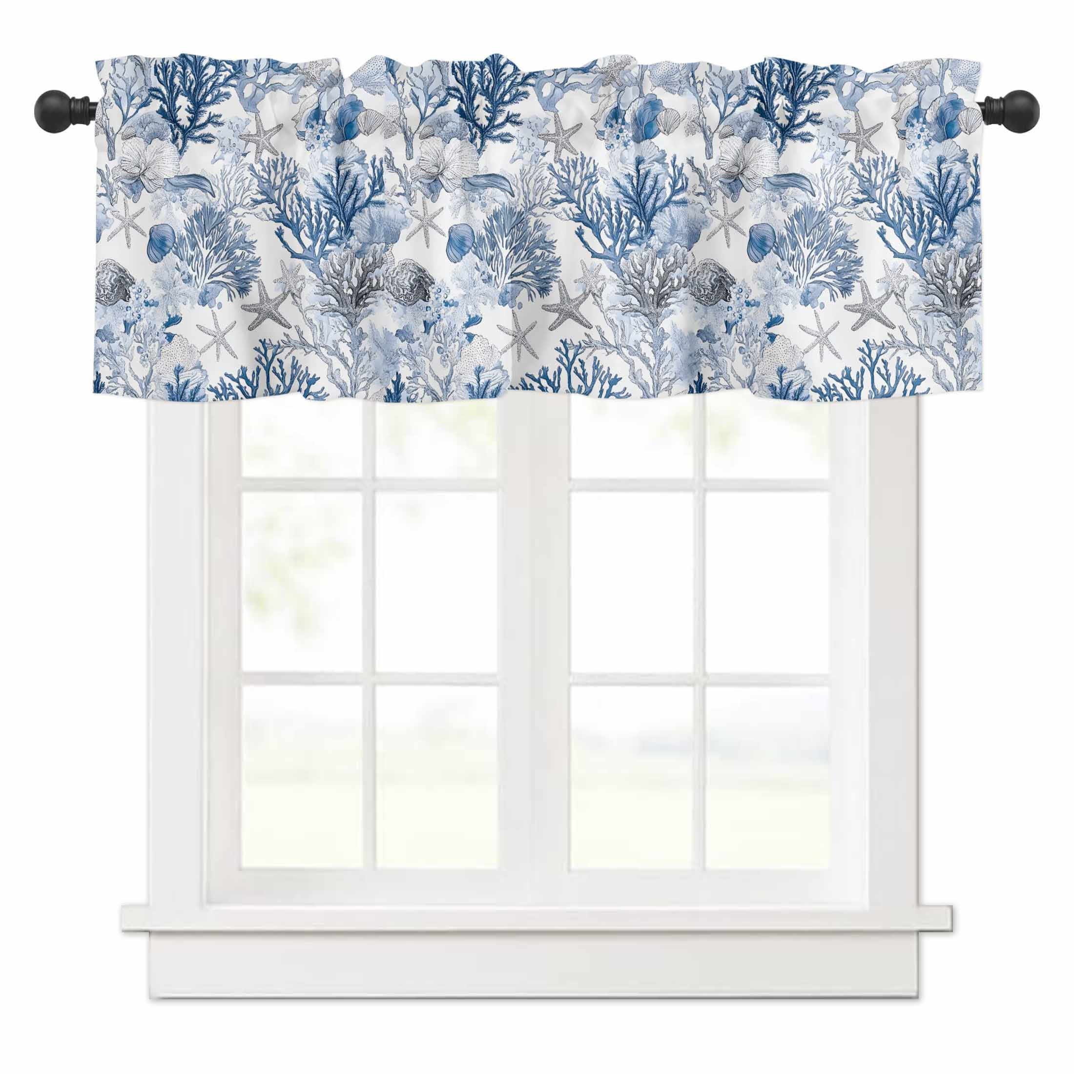Valances for Windows Water Blue Coral Summer Marine Life Shell Starfish ...