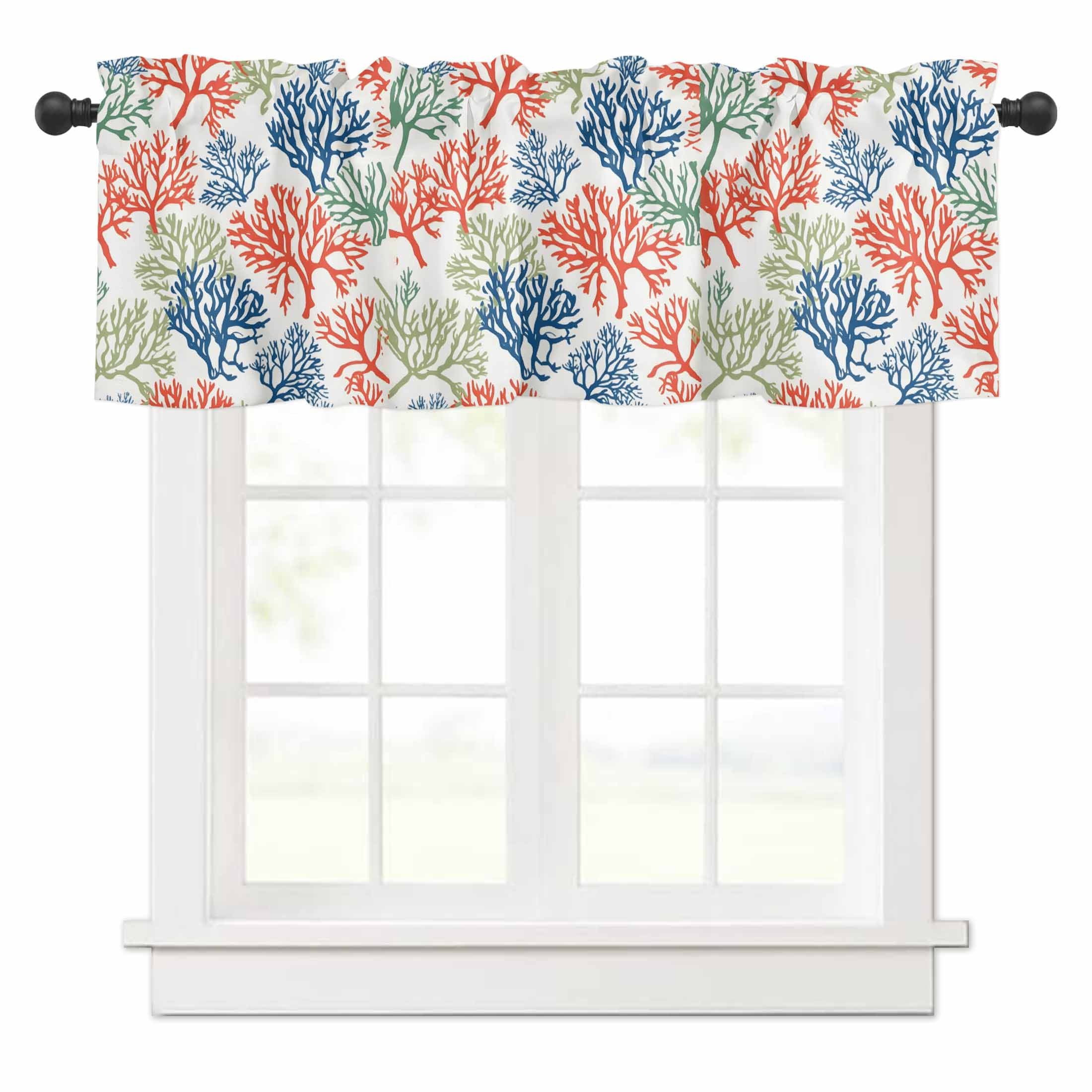 Valances for Windows Water Blue Red Coral Summer Underwater Garden ...