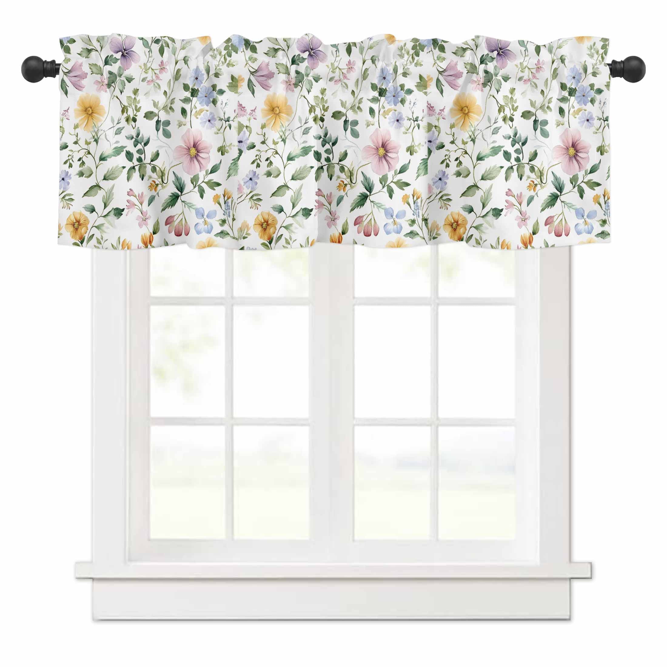 Valances for Windows Watercolor Flower Window Valances Rod Pocket ...