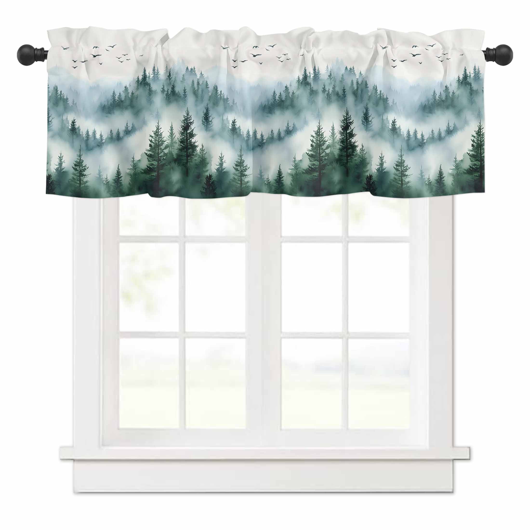 Valances for Windows Watercolor Forest Bird Sky Window Valances Rod ...