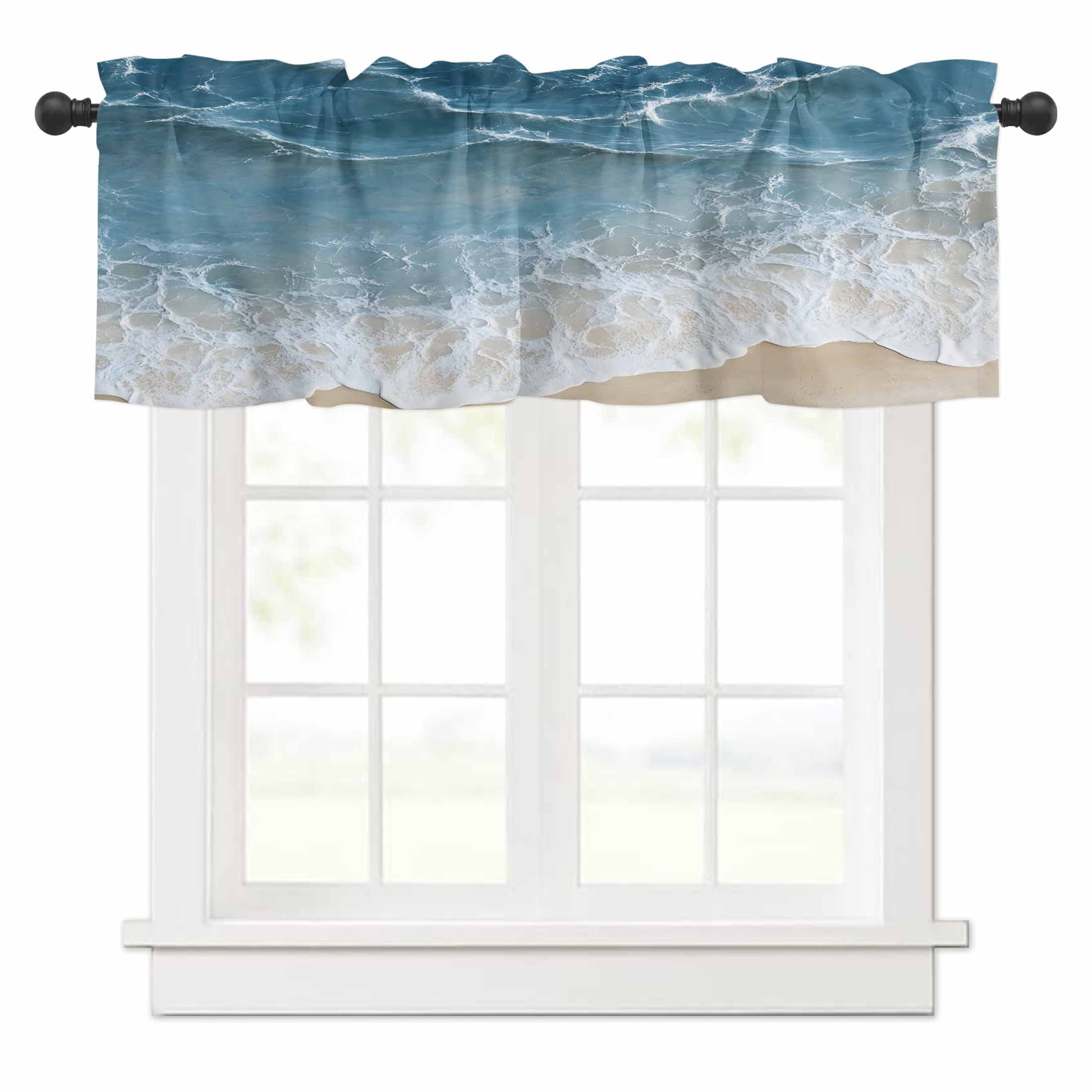 Valances for Windows Wave Effect Modern Art Abstract Blue Beach Valance ...