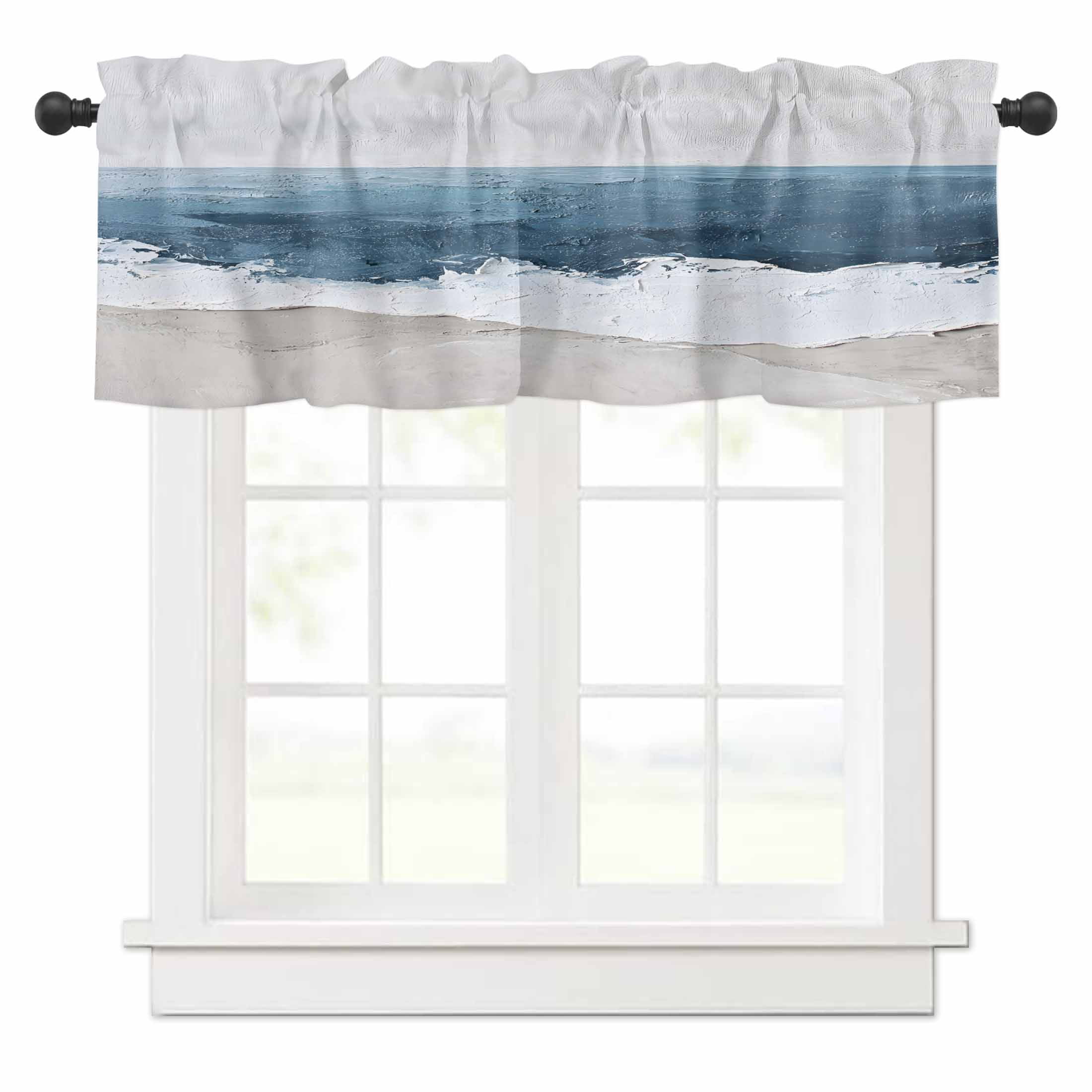 Valances for Windows Wave Effect Modern Art Abstract Blue Oil Painting ...