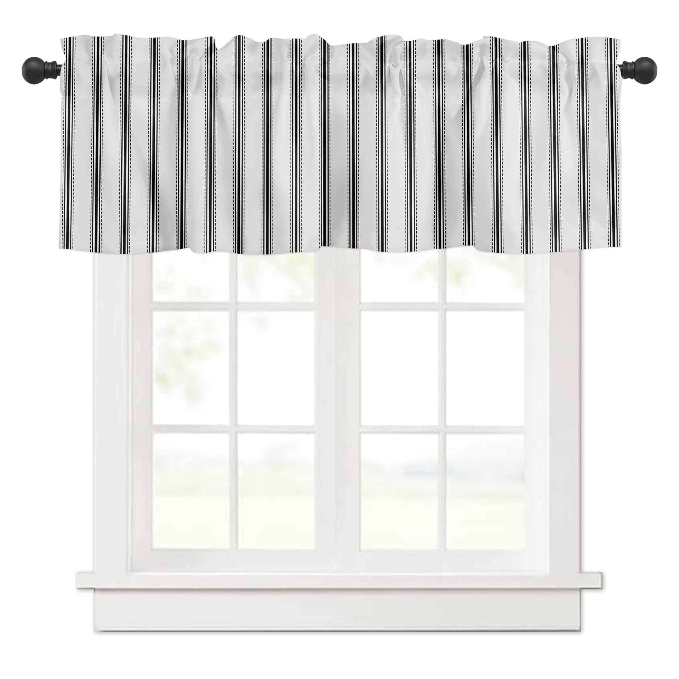 Valances for Windows White and Black Striped Geometric Valance Rod ...