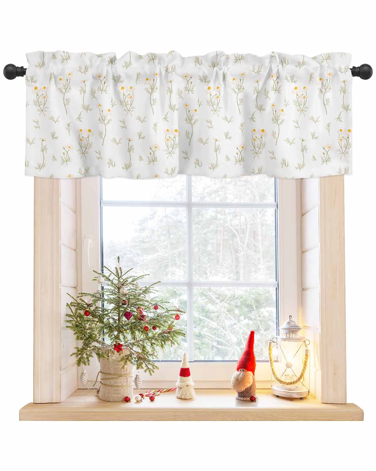 Valances for Windows, White Daisy Vintage Floral Plants Rod Pocket ...