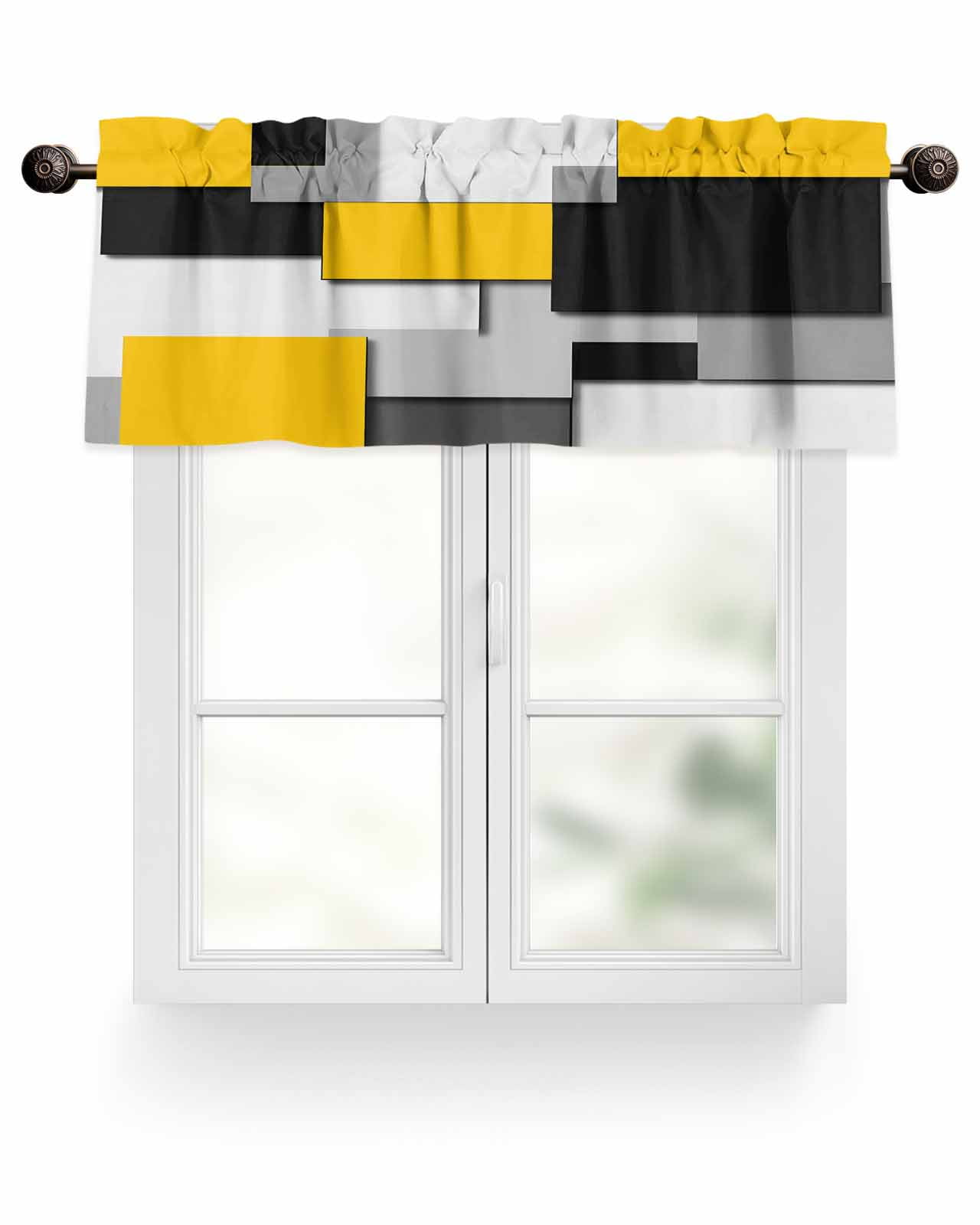 Valances for Windows Yellow Black Patchwork Abstract Retro Art Valance ...