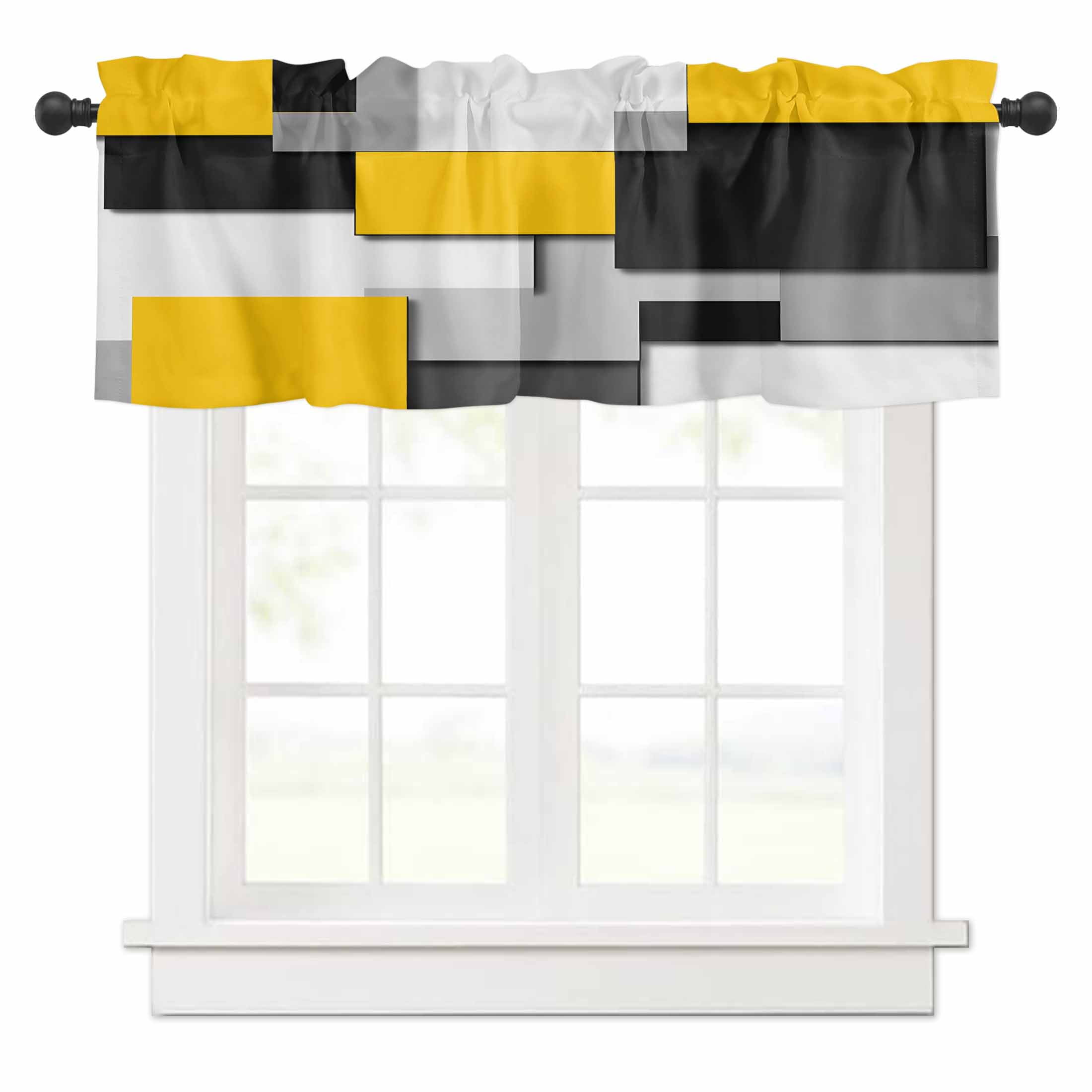 Valances for Windows Yellow Black Patchwork Abstract Retro Art Valance ...