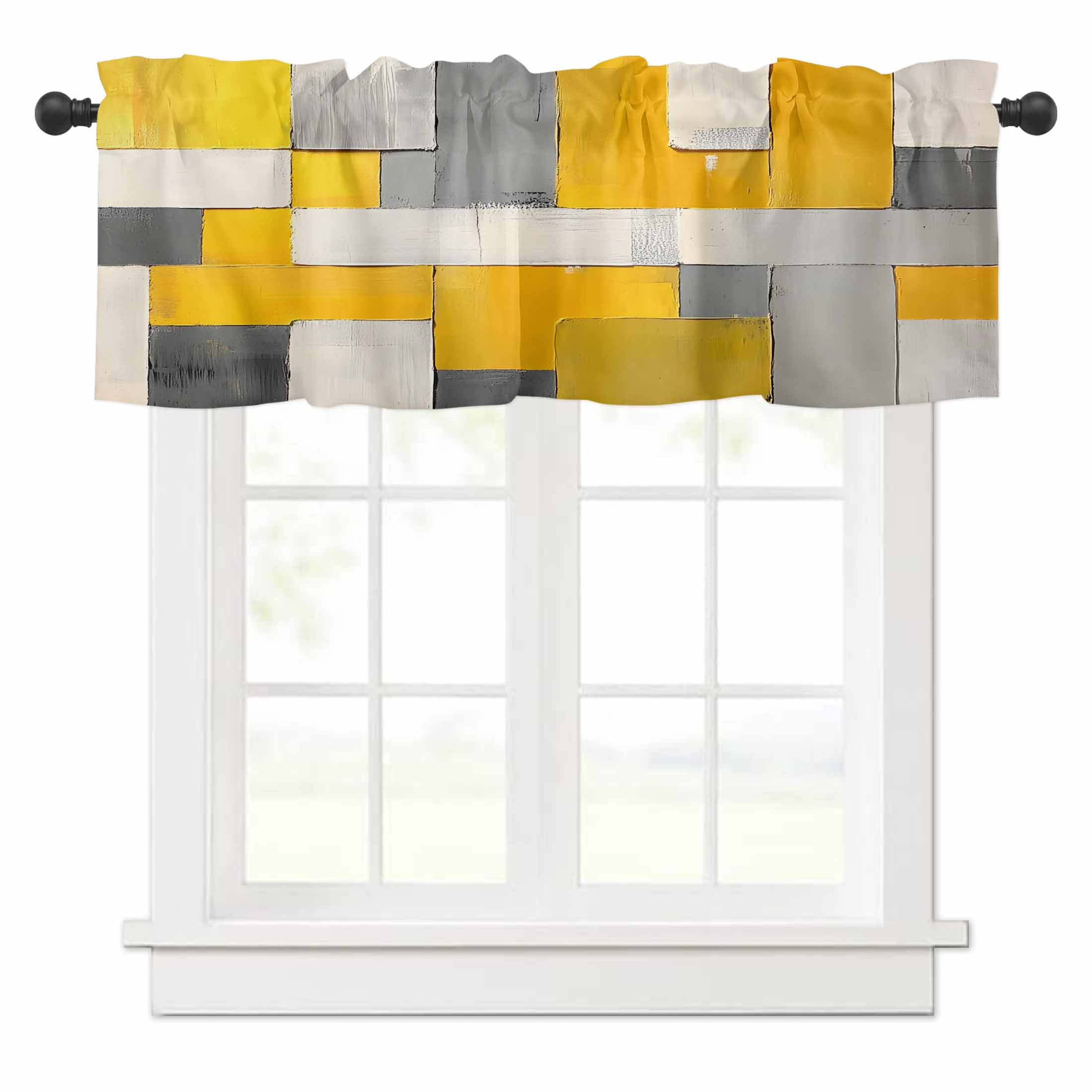 Valances for Windows Yellow Block Window Valances Rod Pocket Modern ...