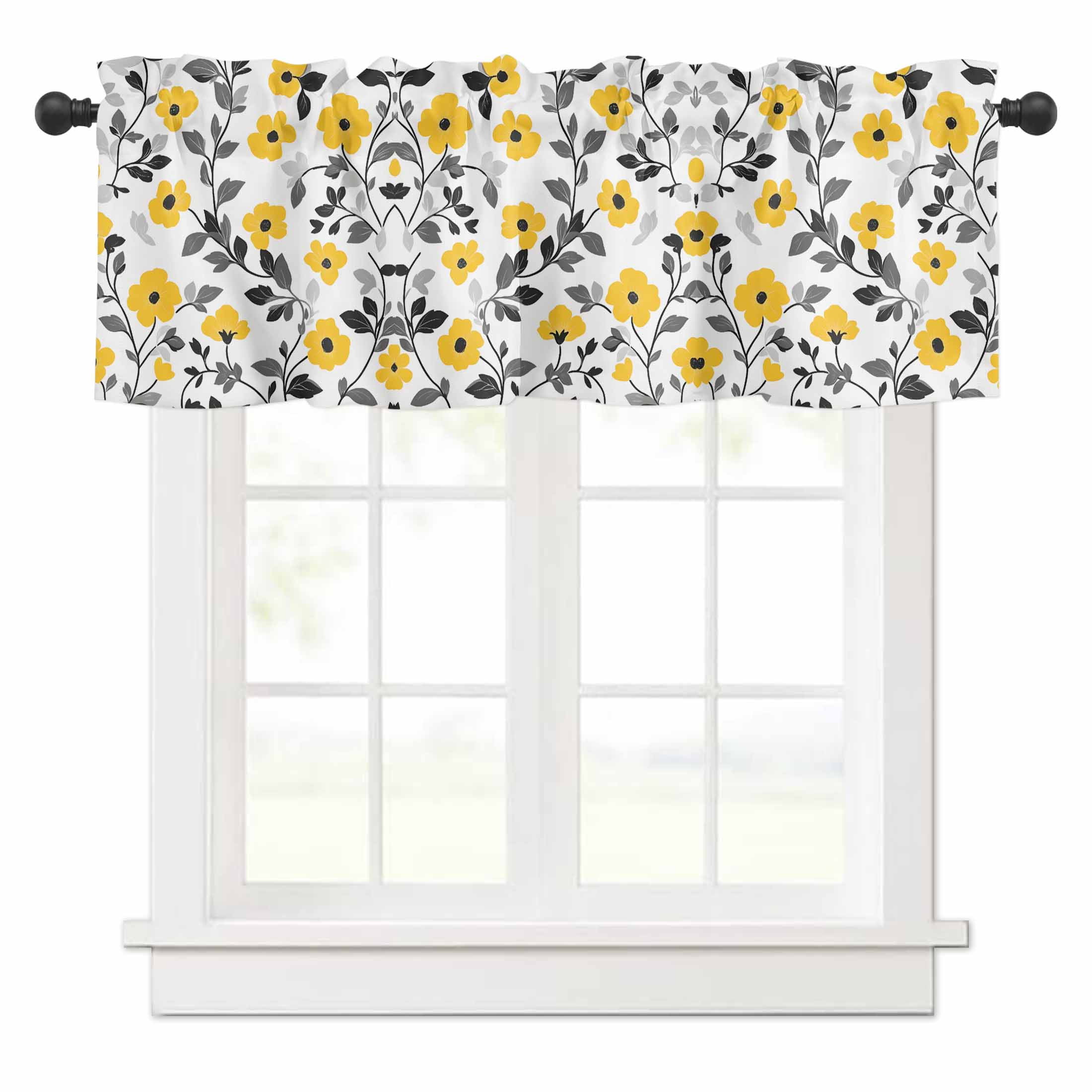Valances for Windows Yellow Floral Window Valances Rod Pocket Farmhouse ...