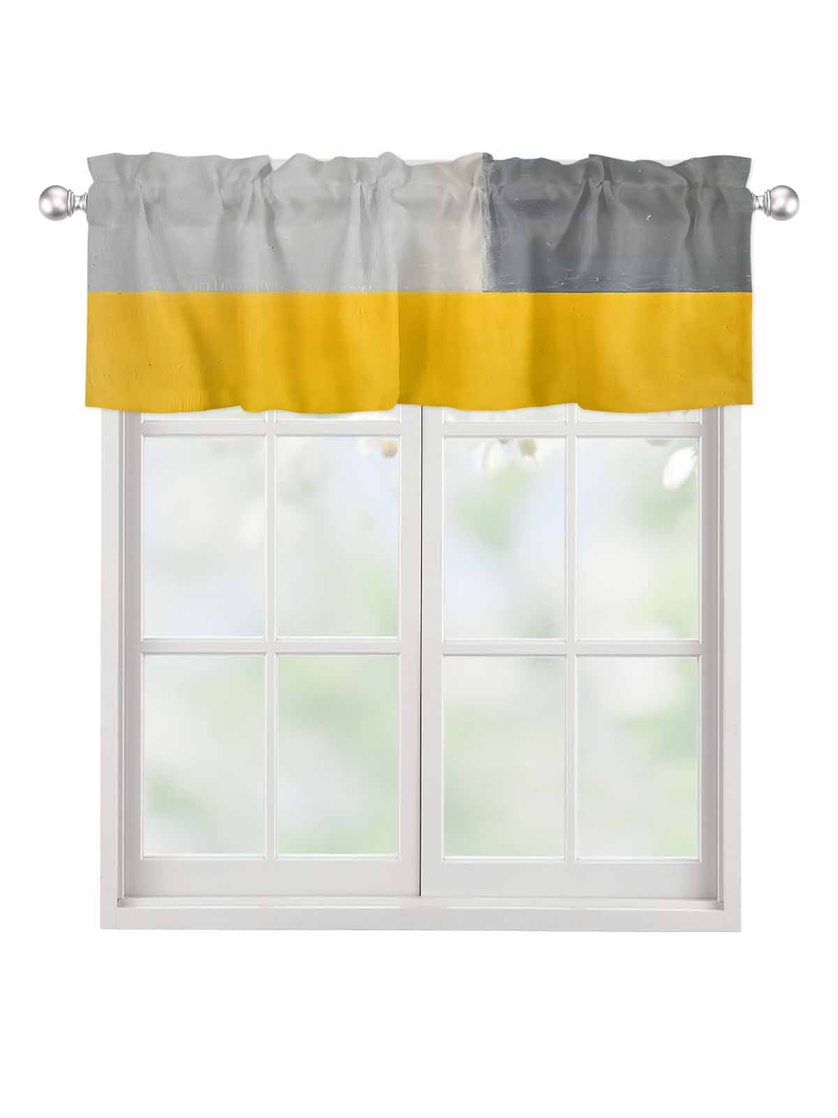 Valances for Windows Yellow Gray Color Block Rod Pocket Cafe Window ...