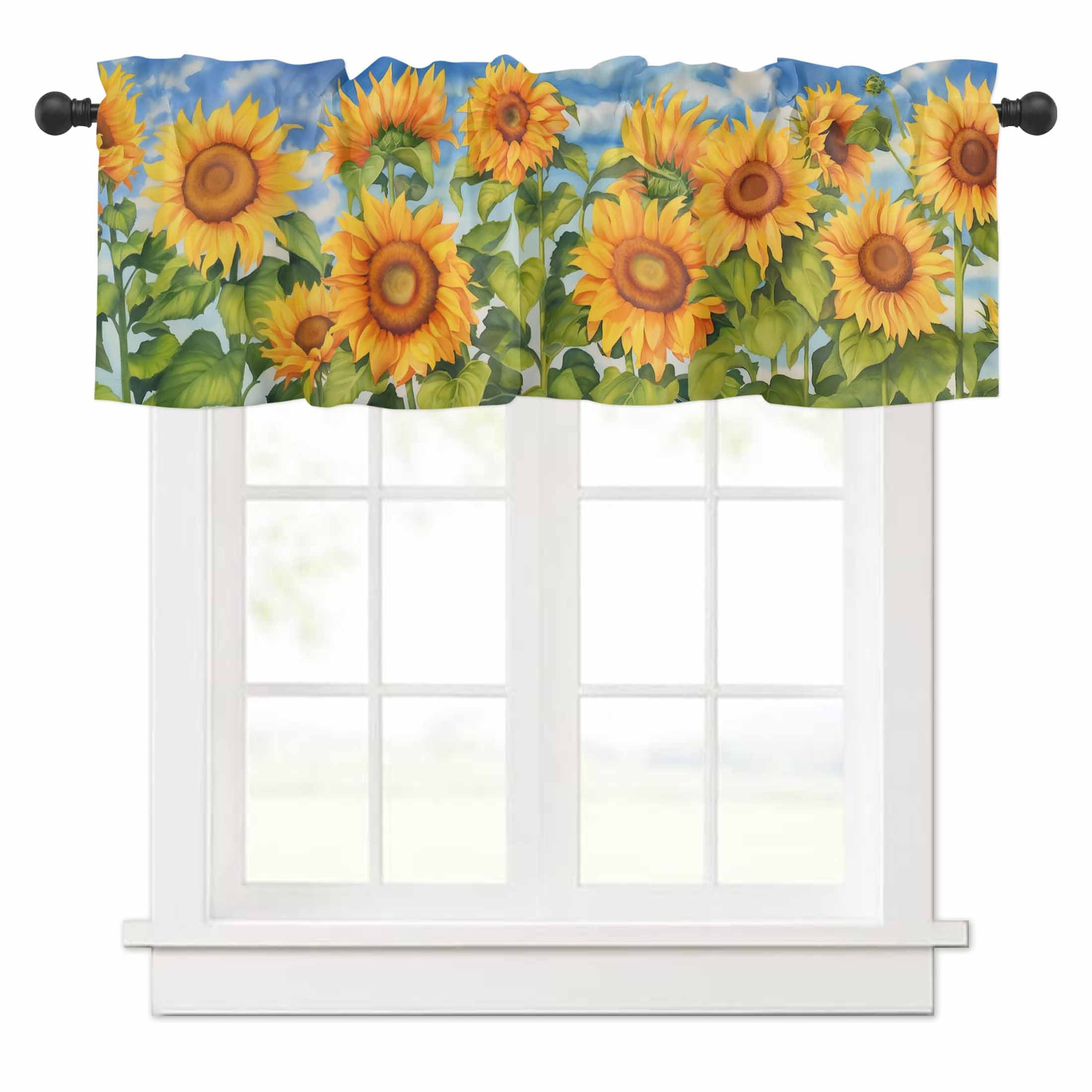 Valances for Windows Yellow Watercolor Sunflower Retro Valance Rod ...